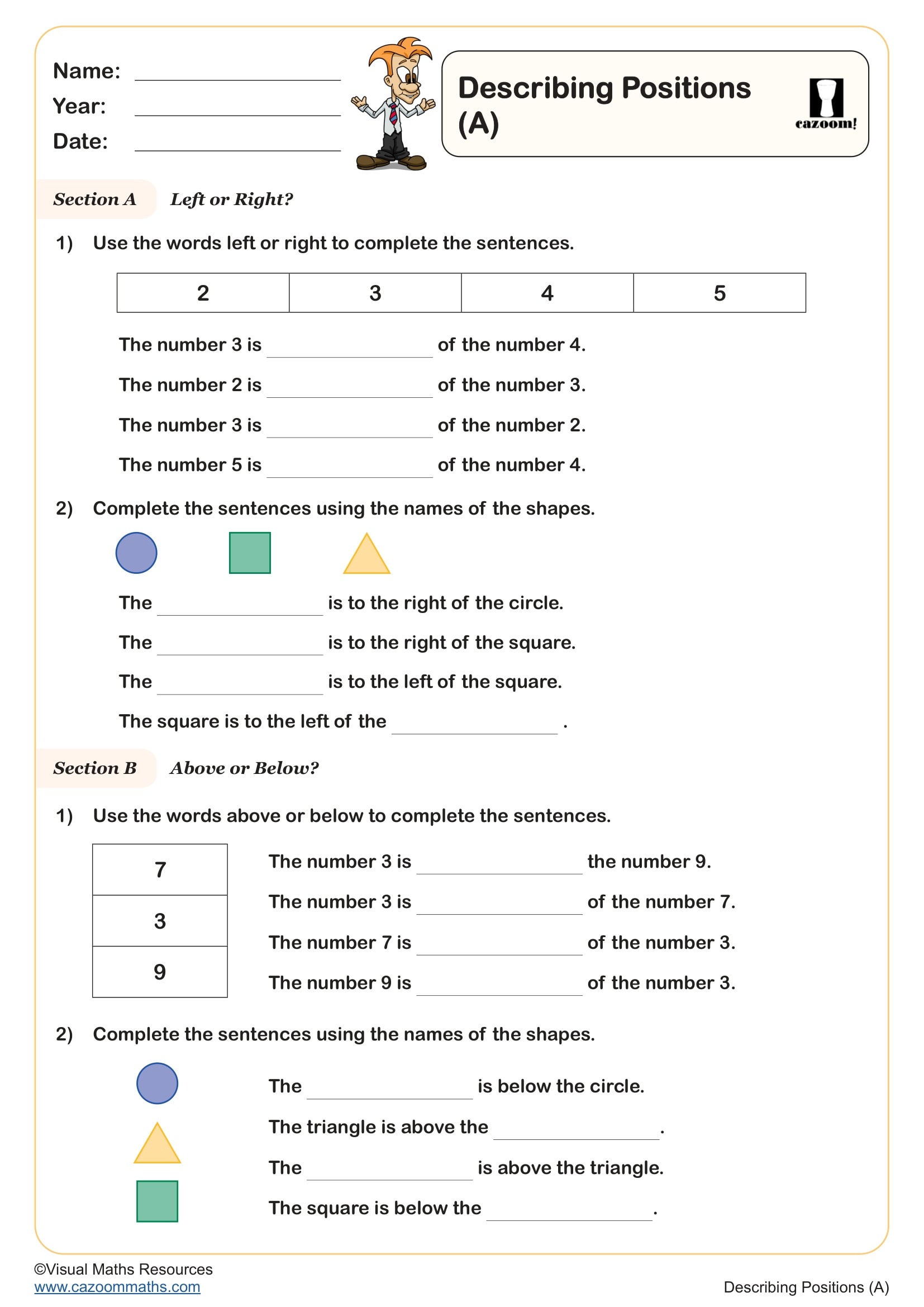 Position and Direction Worksheets - Printable Maths Direction ...