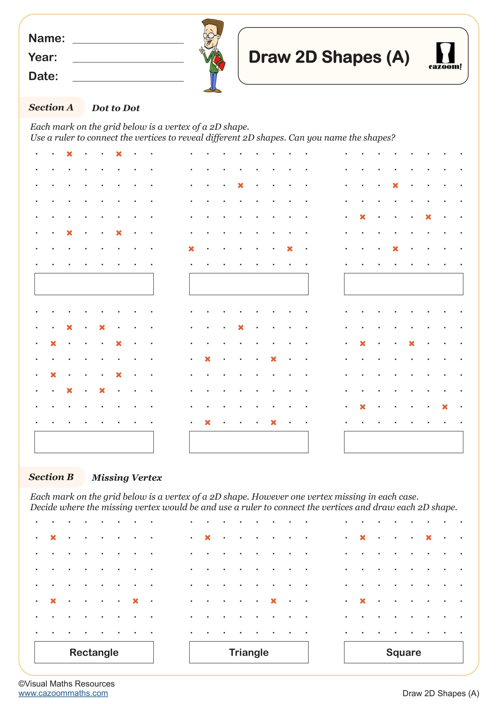 Draw 2D Shapes (A) | Printable PDF Year 1 Geometry Worksheet
