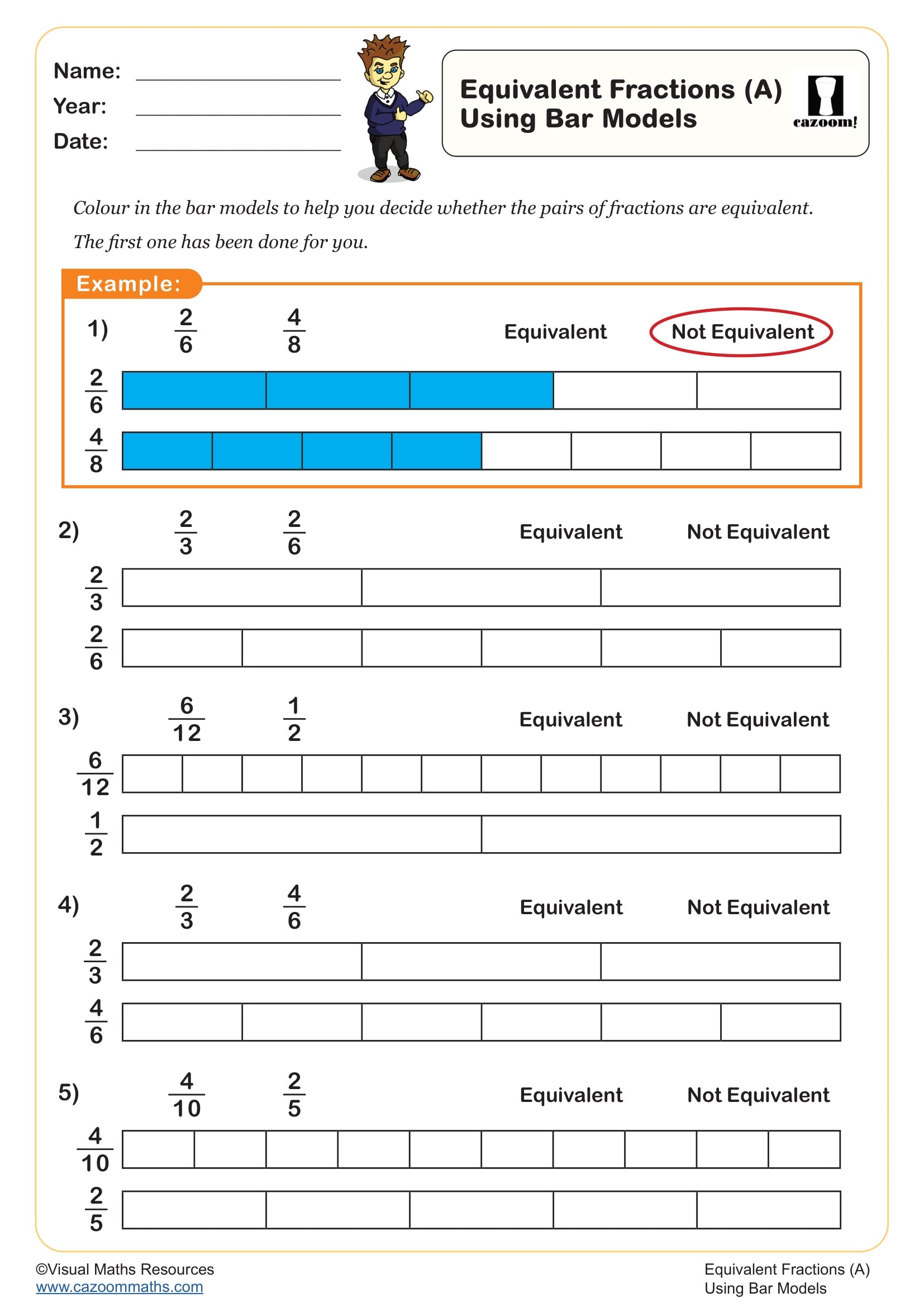 Equivalent Fractions (A) | Printable Key Stage 2 Fractions Worksheet