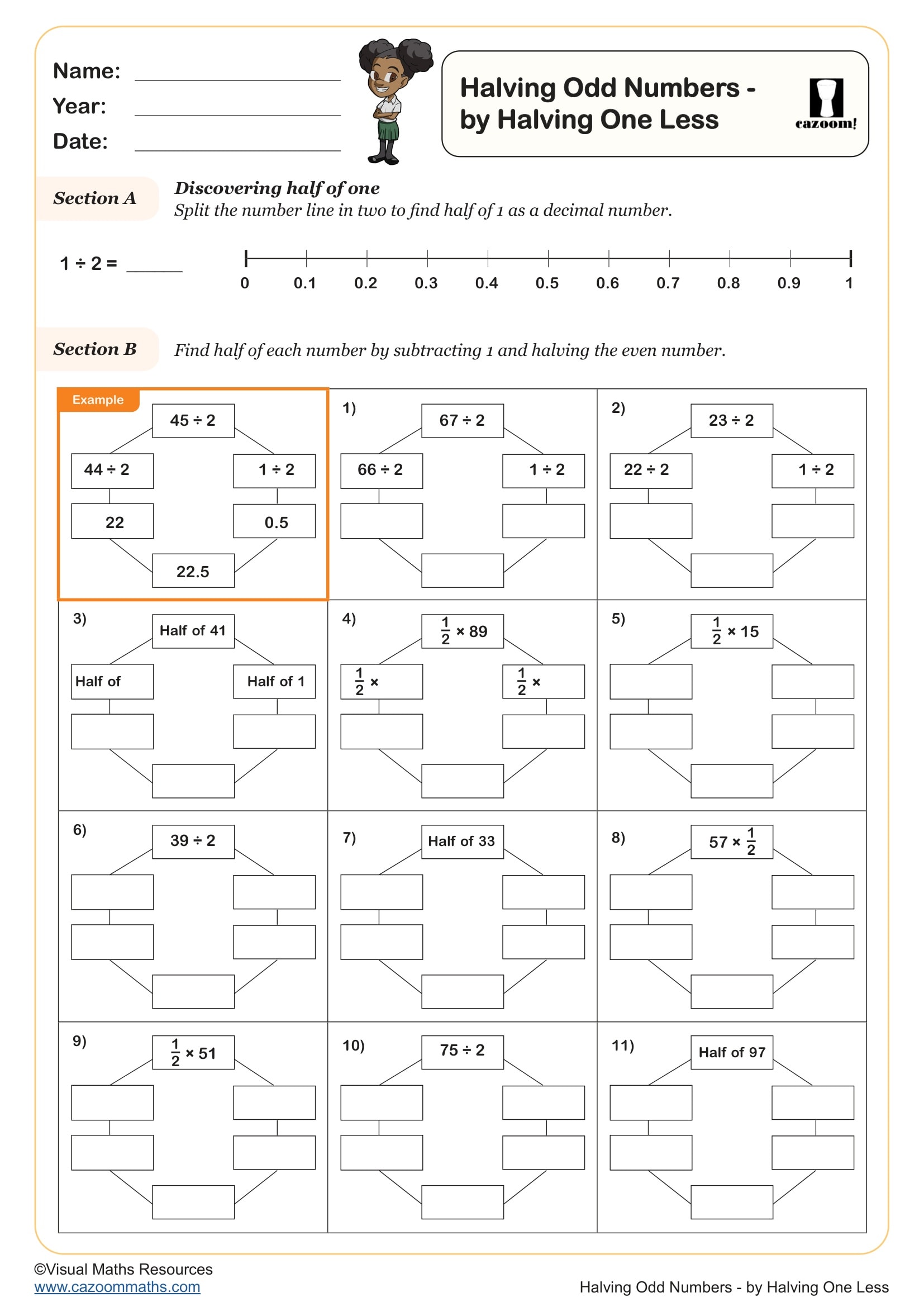 Halving 2 Digit Even Numbers | Printable PDF KS2 Number Worksheet