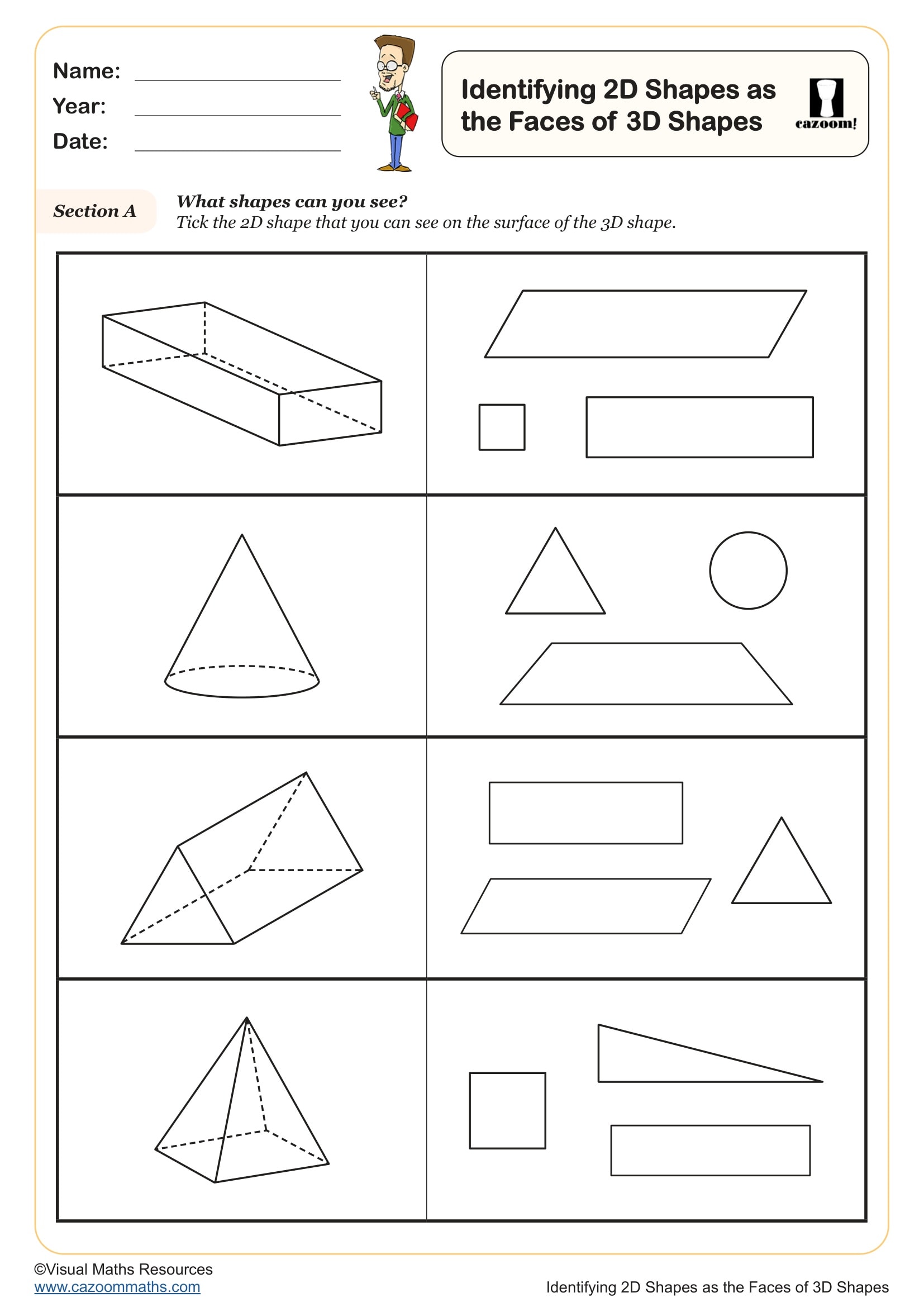 Identifying 2D Shapes as the Faces of 3D Shapes | PDF Key Stage 1 Maths ...