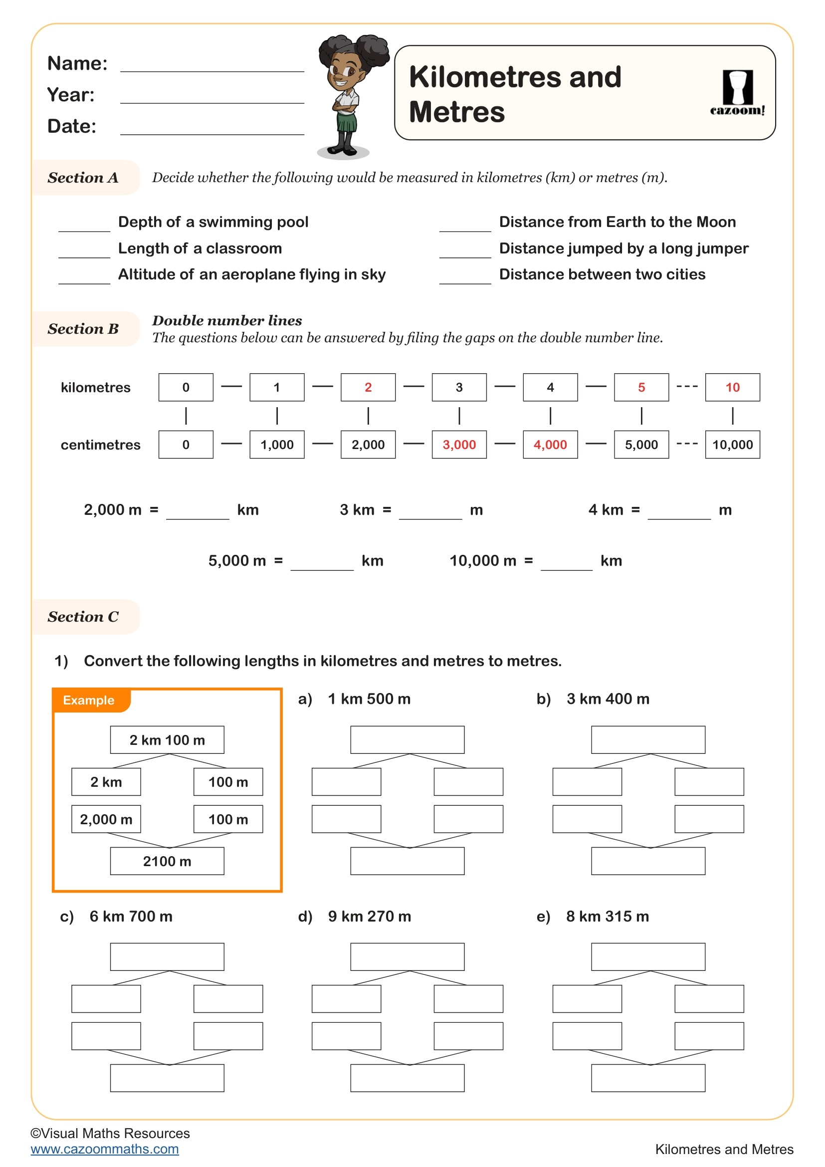 Kilometres and Metres | Printable PDF Key Stage 2 Measurement Worksheet