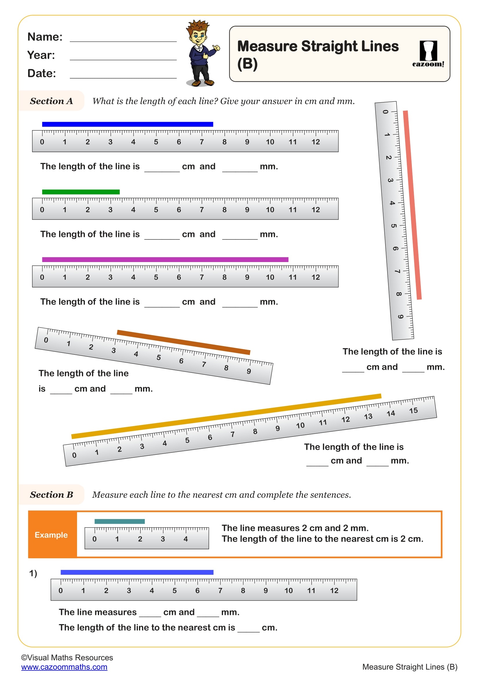 Measure Straight Lines (B) Worksheet | PDF printable Geometry Worksheets