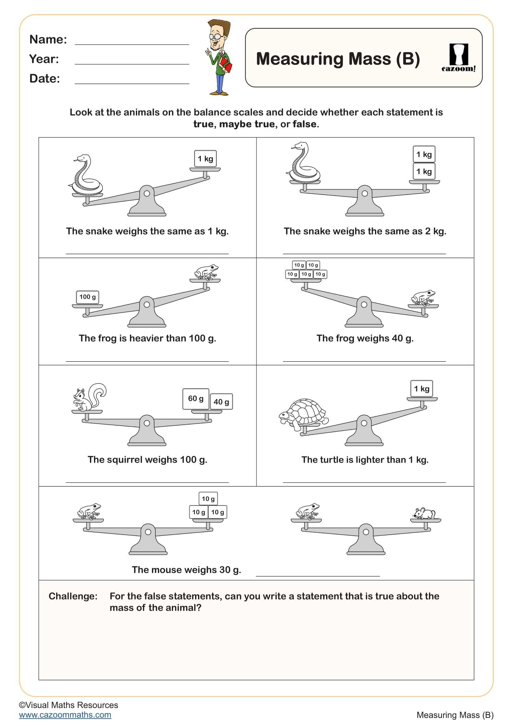 Measuring Mass (B) | Printable PDF Year 2 Measurement Worksheet