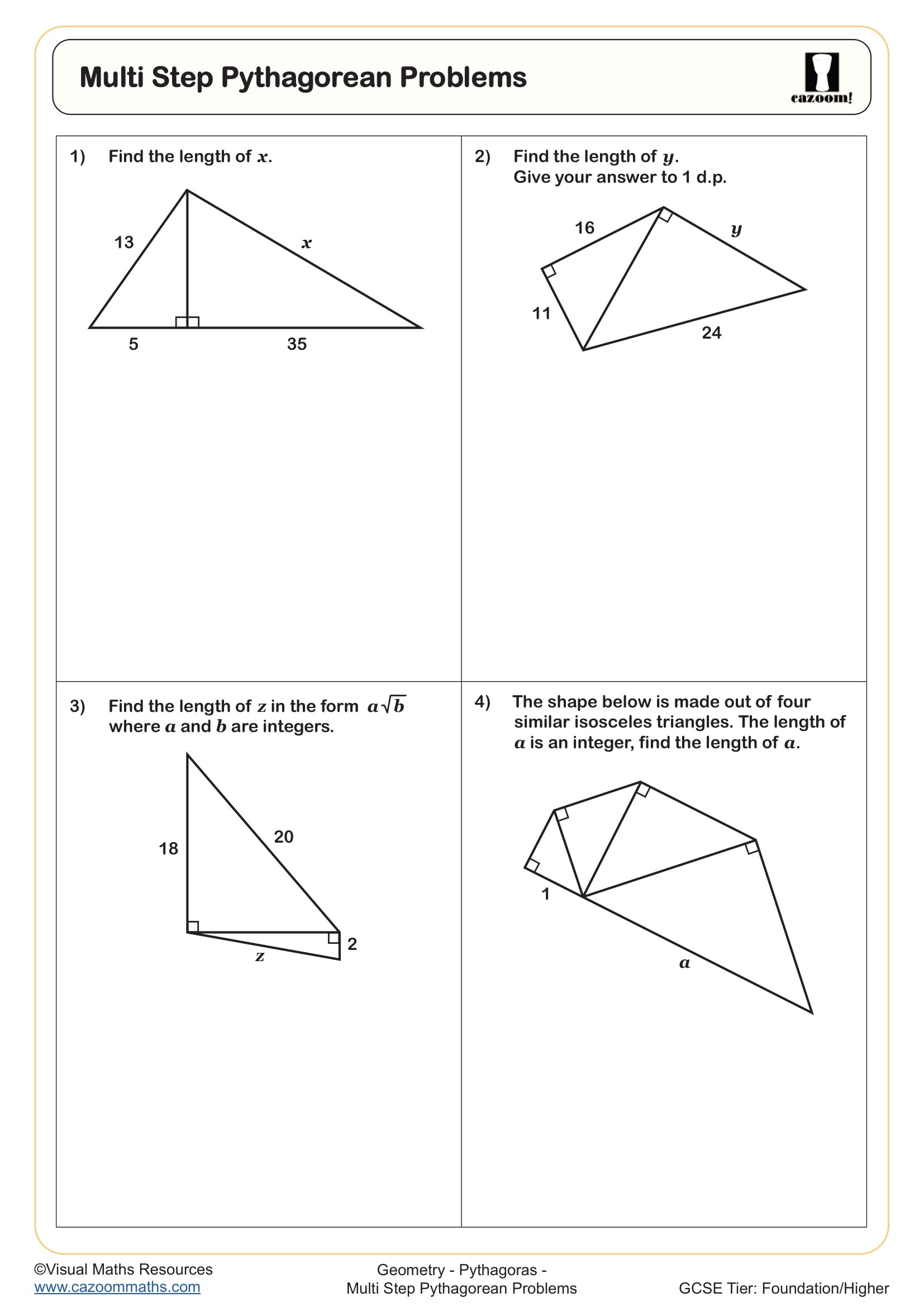 Multi-Step Pythagorean Problems Worksheet | Fun and Engaging Year 9, 10 ...
