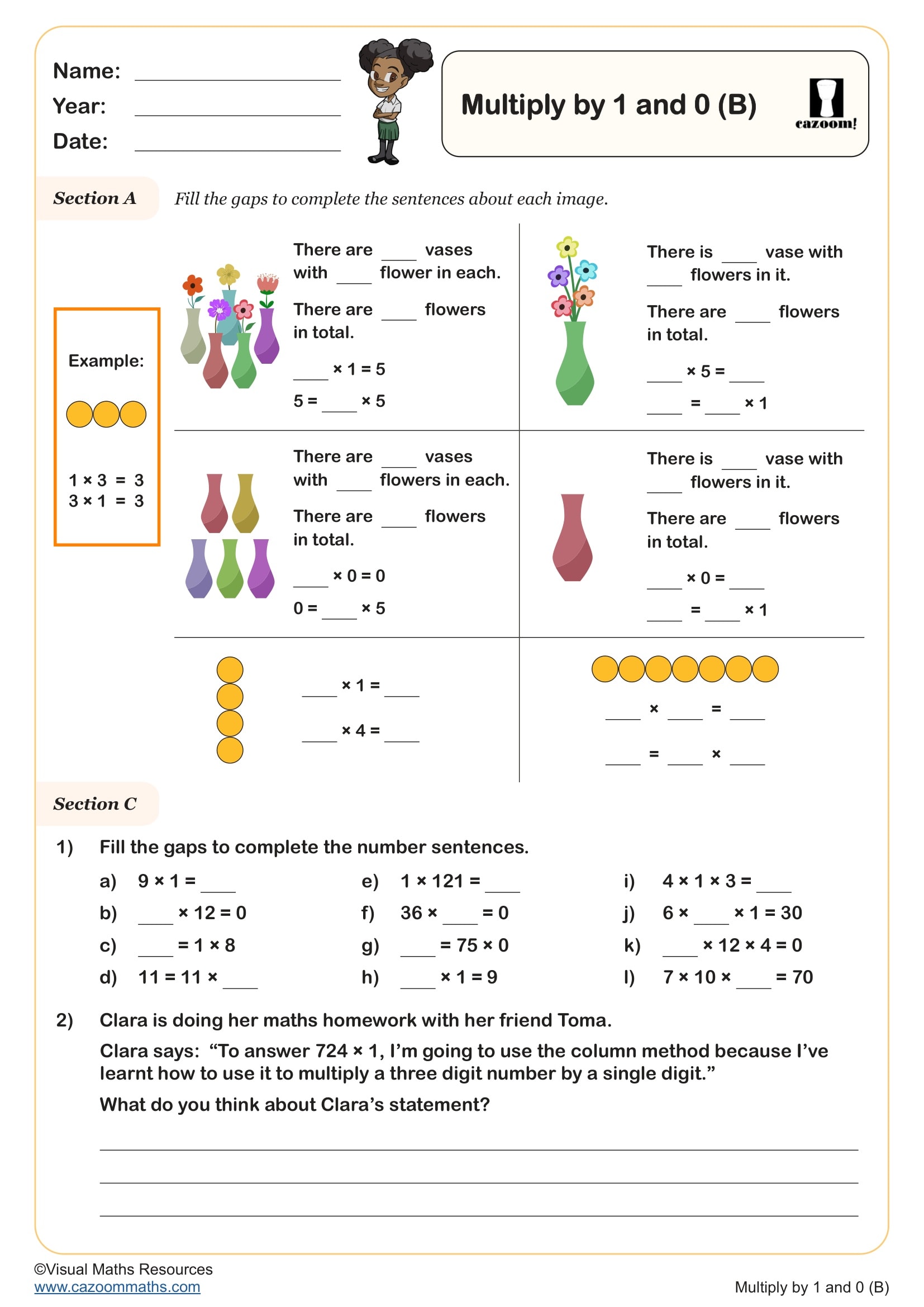 Multiplying by 1 and 0 (A) | Fun and Engaging Year 4 Number Worksheet