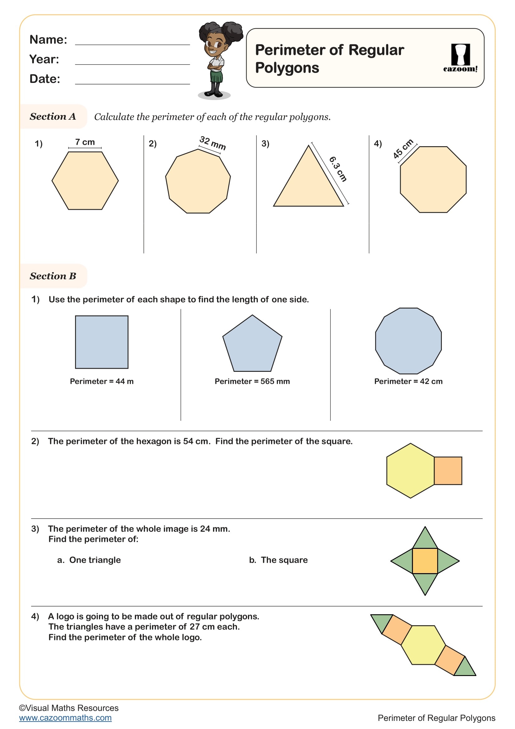 Perimeter of Regular Polygons | Printable PDF Key Stage 2 Geometry ...