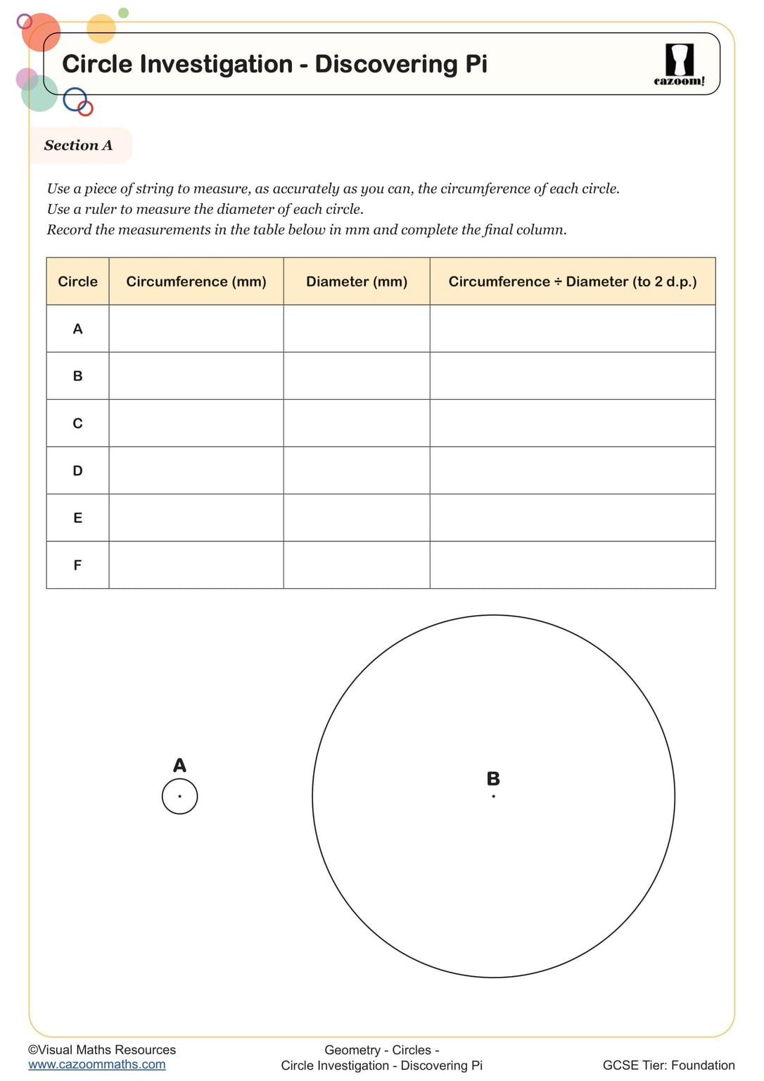 Circle Investigation - Discovering Pi | Fun and Engaging Geometry Worksheet