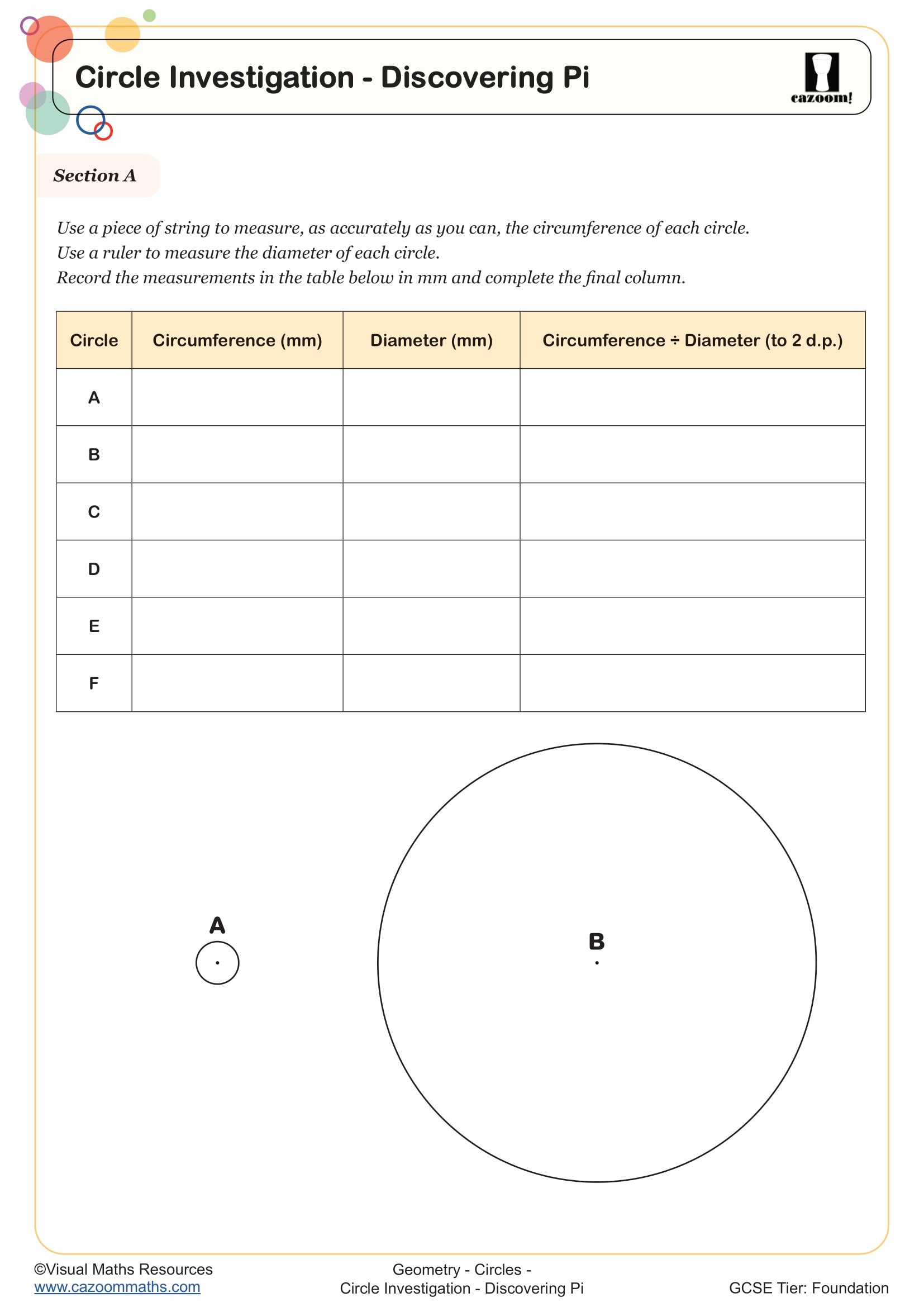 Circle Investigation - Discovering Pi | Fun and Engaging Geometry Worksheet