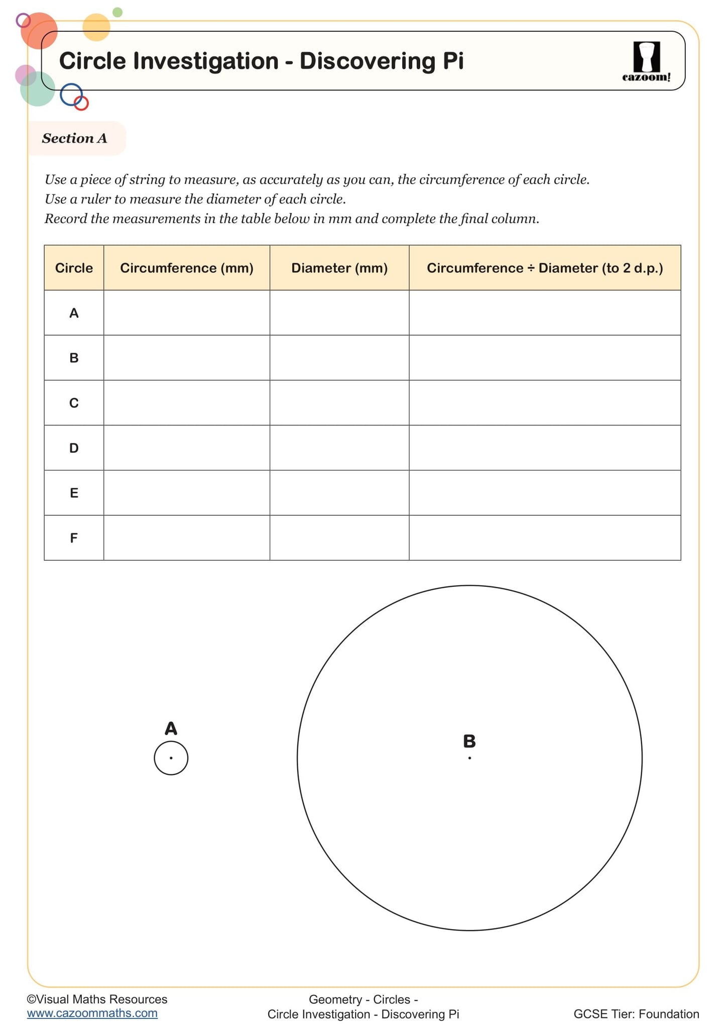 Circle Investigation - Discovering Pi | Fun and Engaging Geometry Worksheet