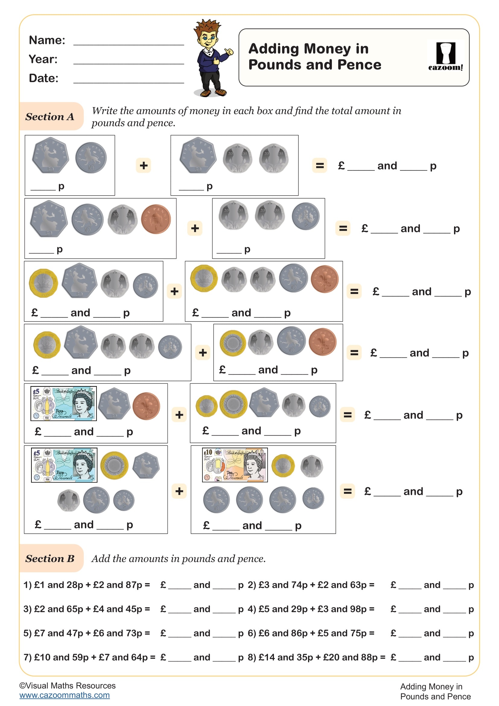 Adding Money in Pounds and Pence Worksheet | Fun and Engaging Year 3 ...