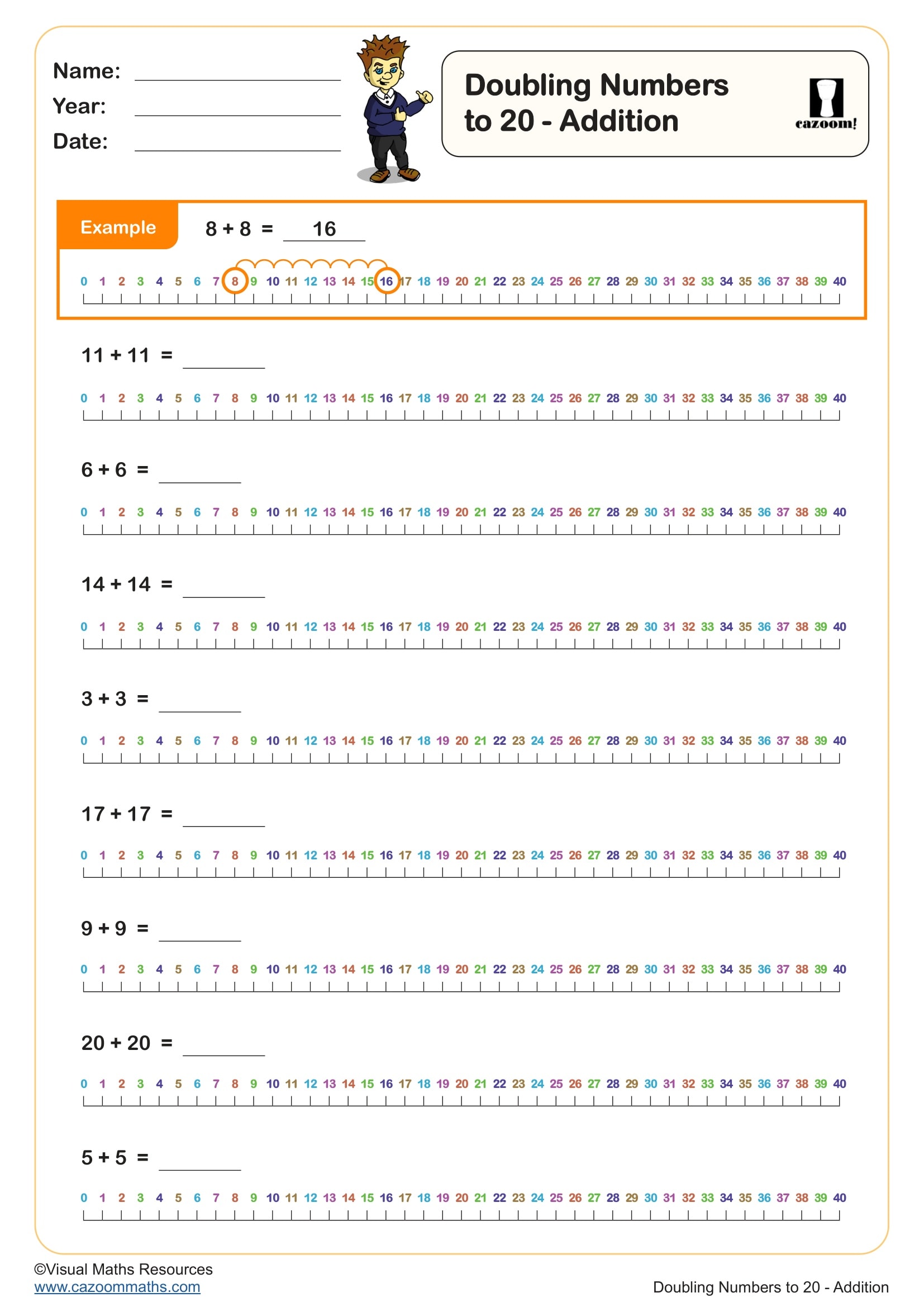 Doubling Numbers to 20 - Addition Worksheet | Printable PDF Year 2 ...