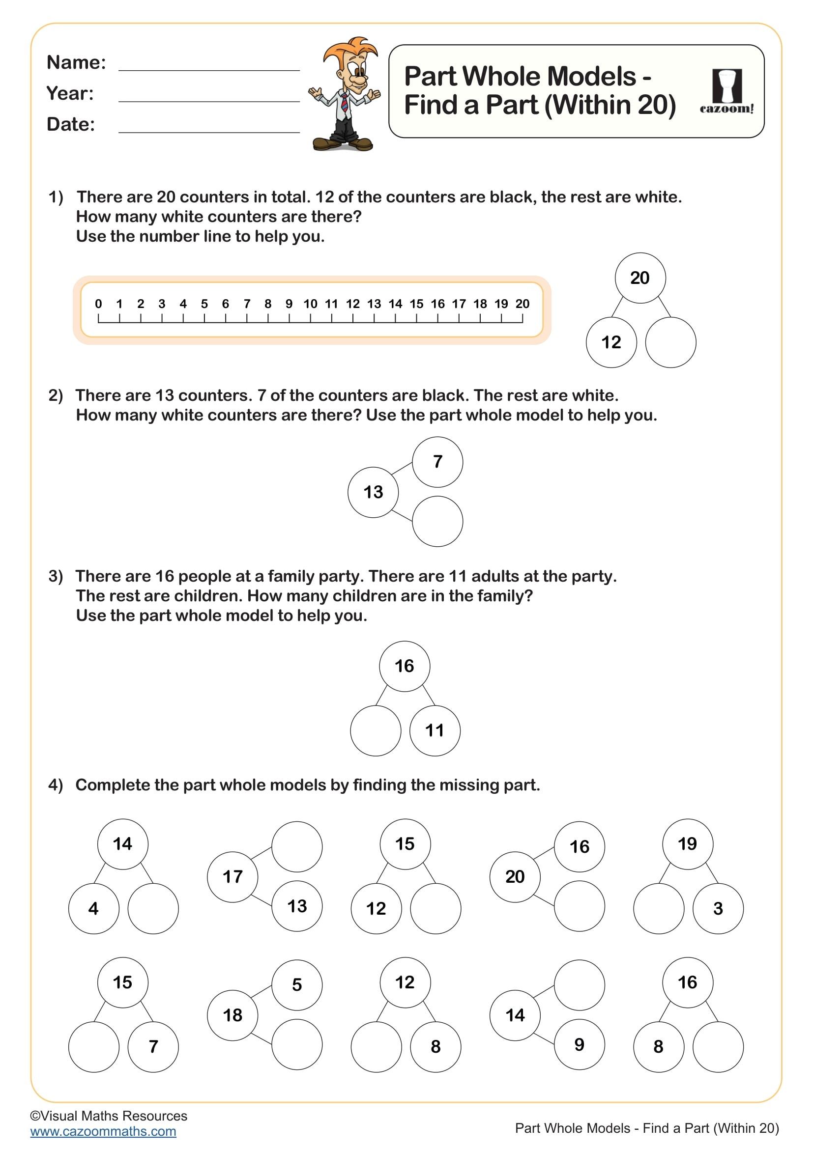 Part Whole Models Worksheets | Printable PDF Maths Worksheets