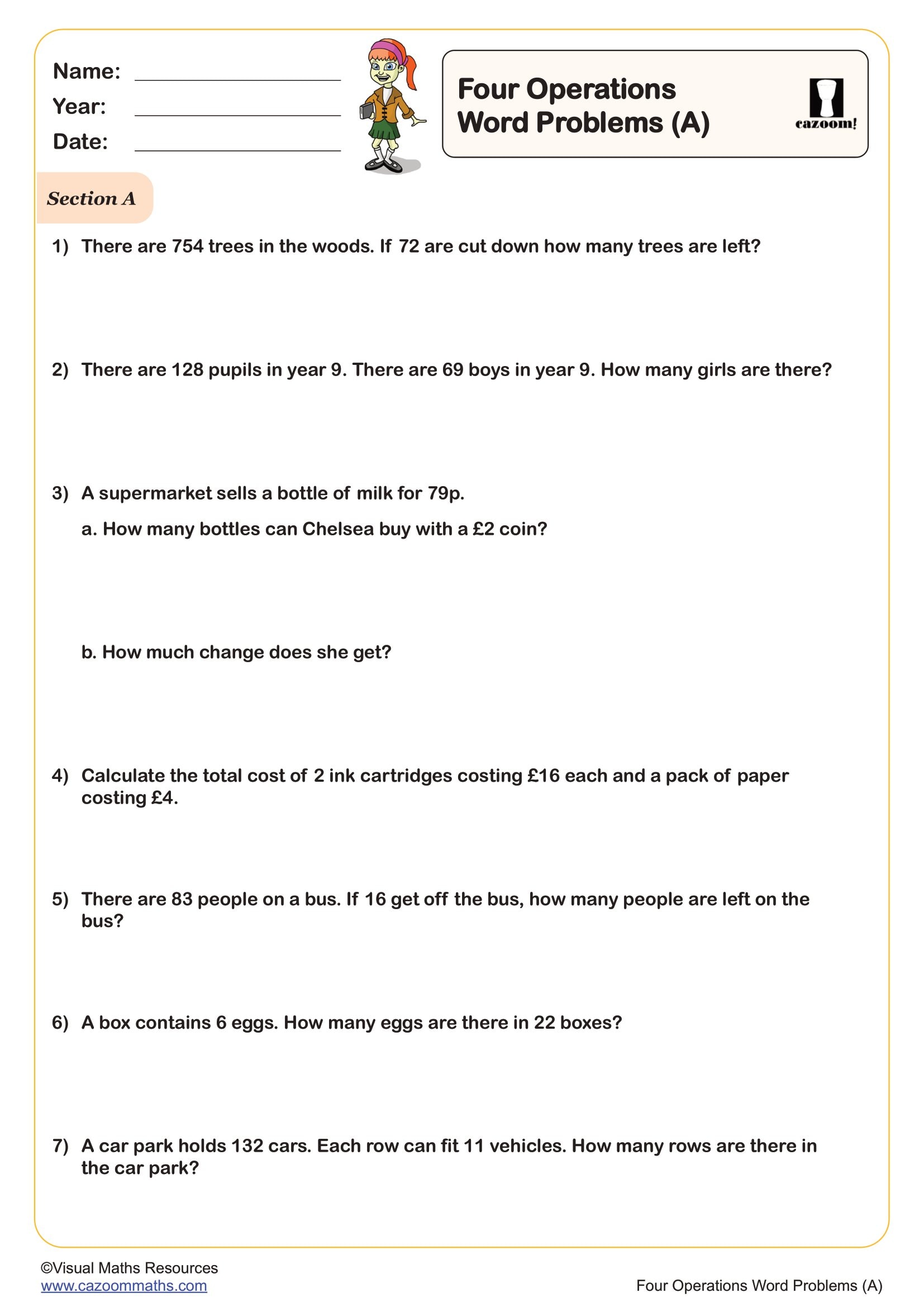 Four Operation Word Problems (A) Worksheet | Fun and Engaging Year 5 ...