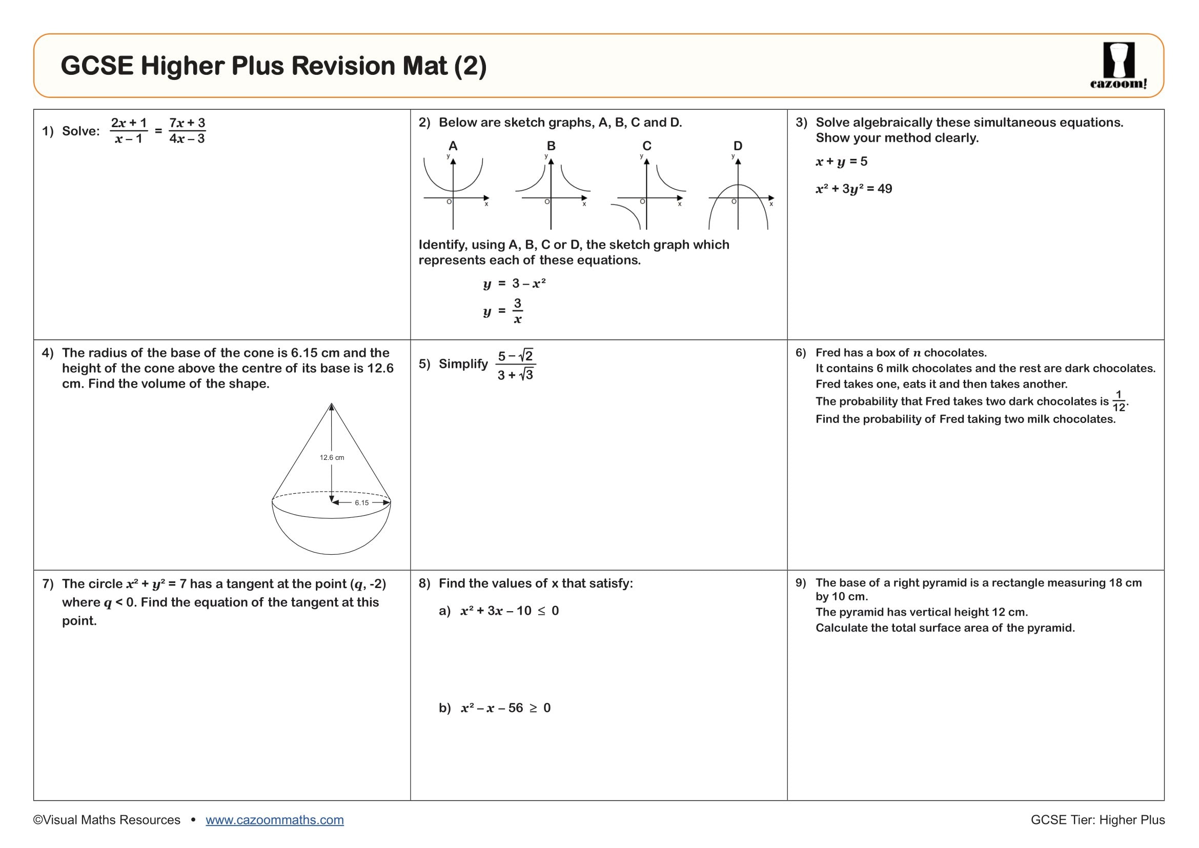 GCSE Revision Mat Worksheets | Printable PDF GCSE Maths Revision ...