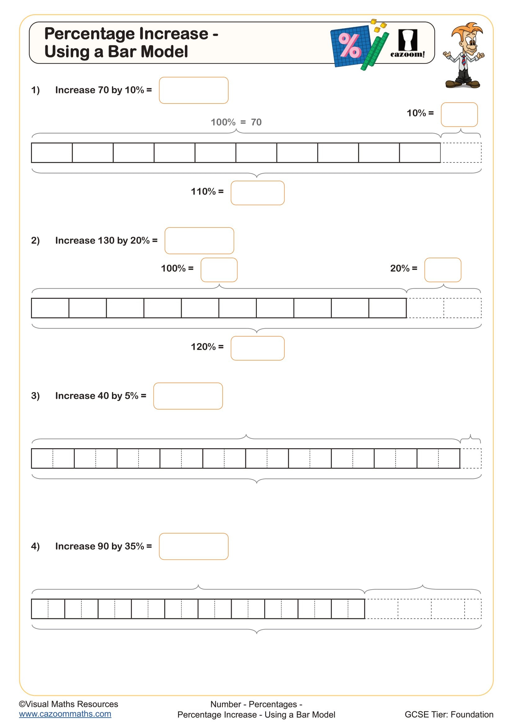 Reverse Percentages - Using a Bar Model (A) Worksheet | Fun and ...