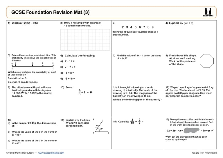 GCSE Foundation Revision Mat (1) Worksheet | GCSE Maths Revision ...