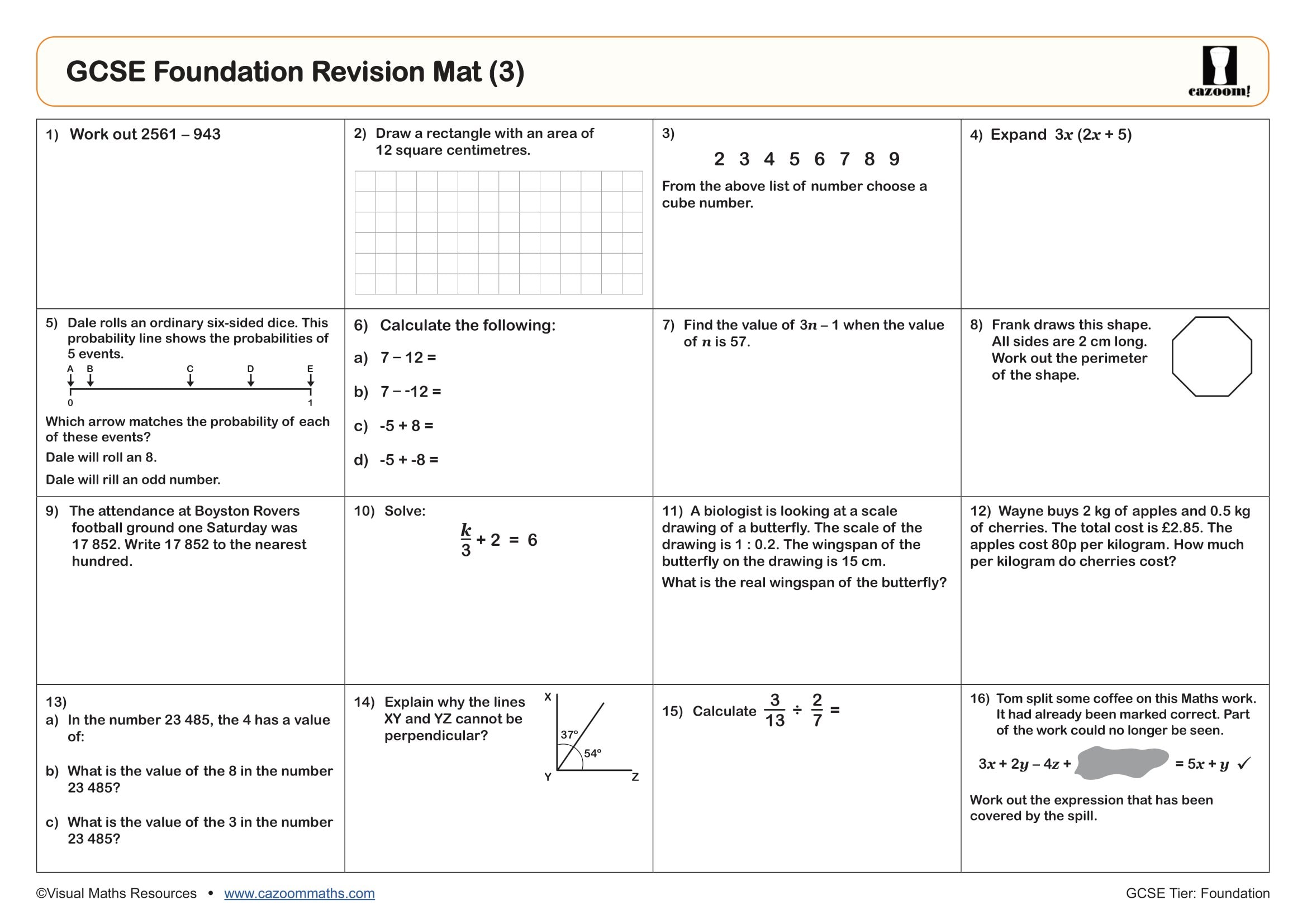 GCSE Foundation Revision Mat (3) Worksheet | GCSE Maths Revision ...