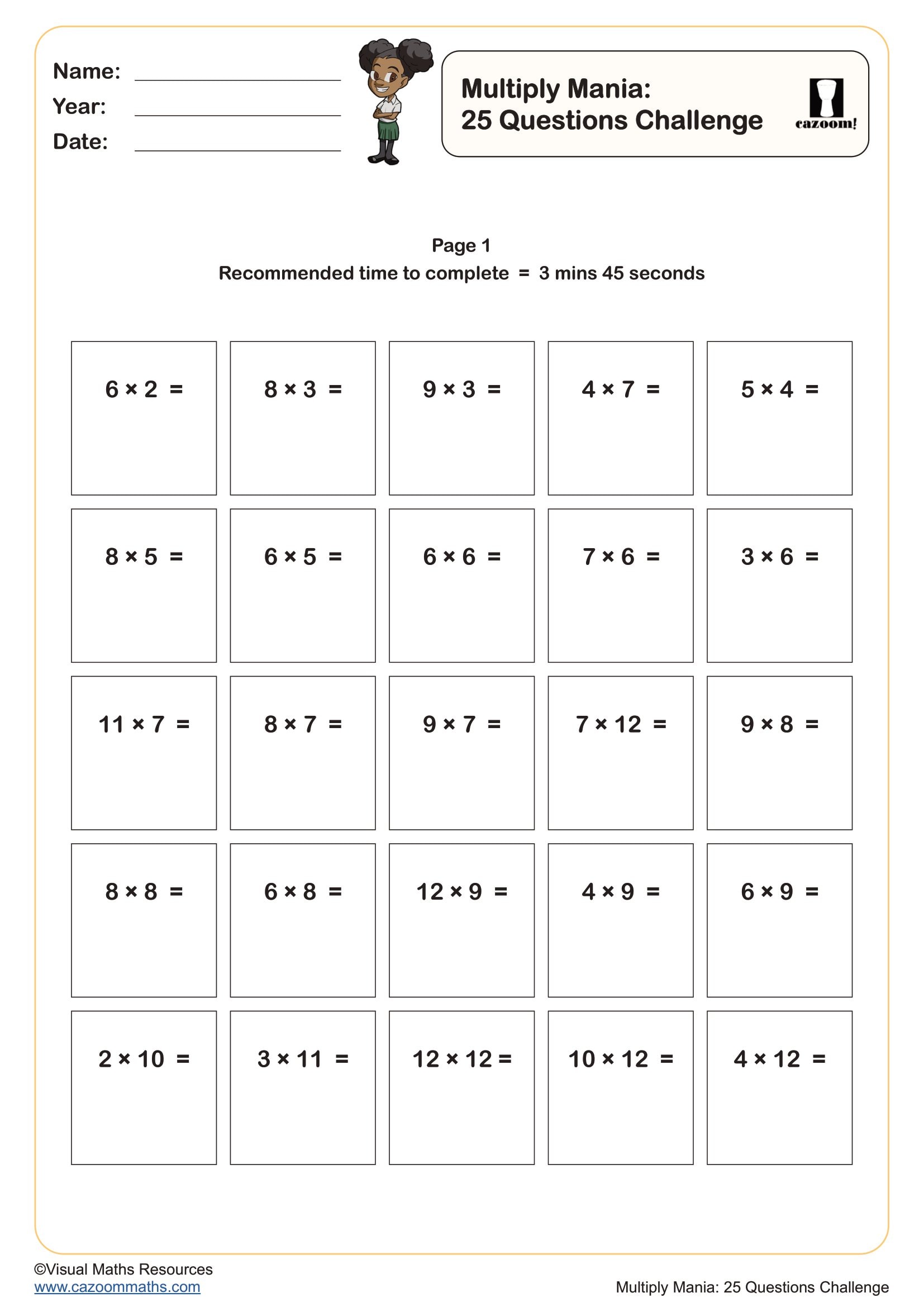 Multiply Mania: 25 Questions Challenge Worksheet | Fun and Engaging ...