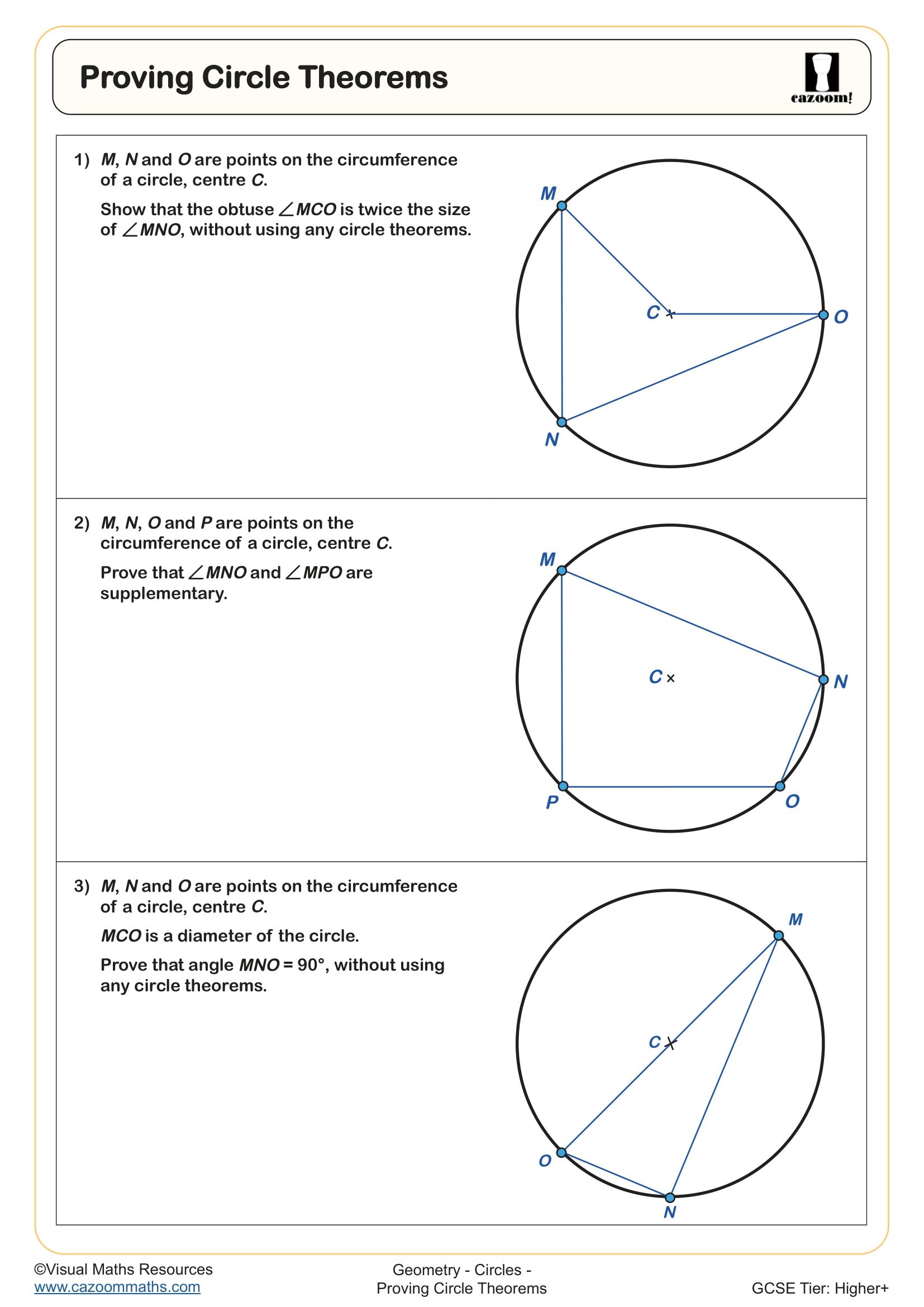 Proving Circle Theorems Worksheet | Printable PDF Year 11 Geometry ...