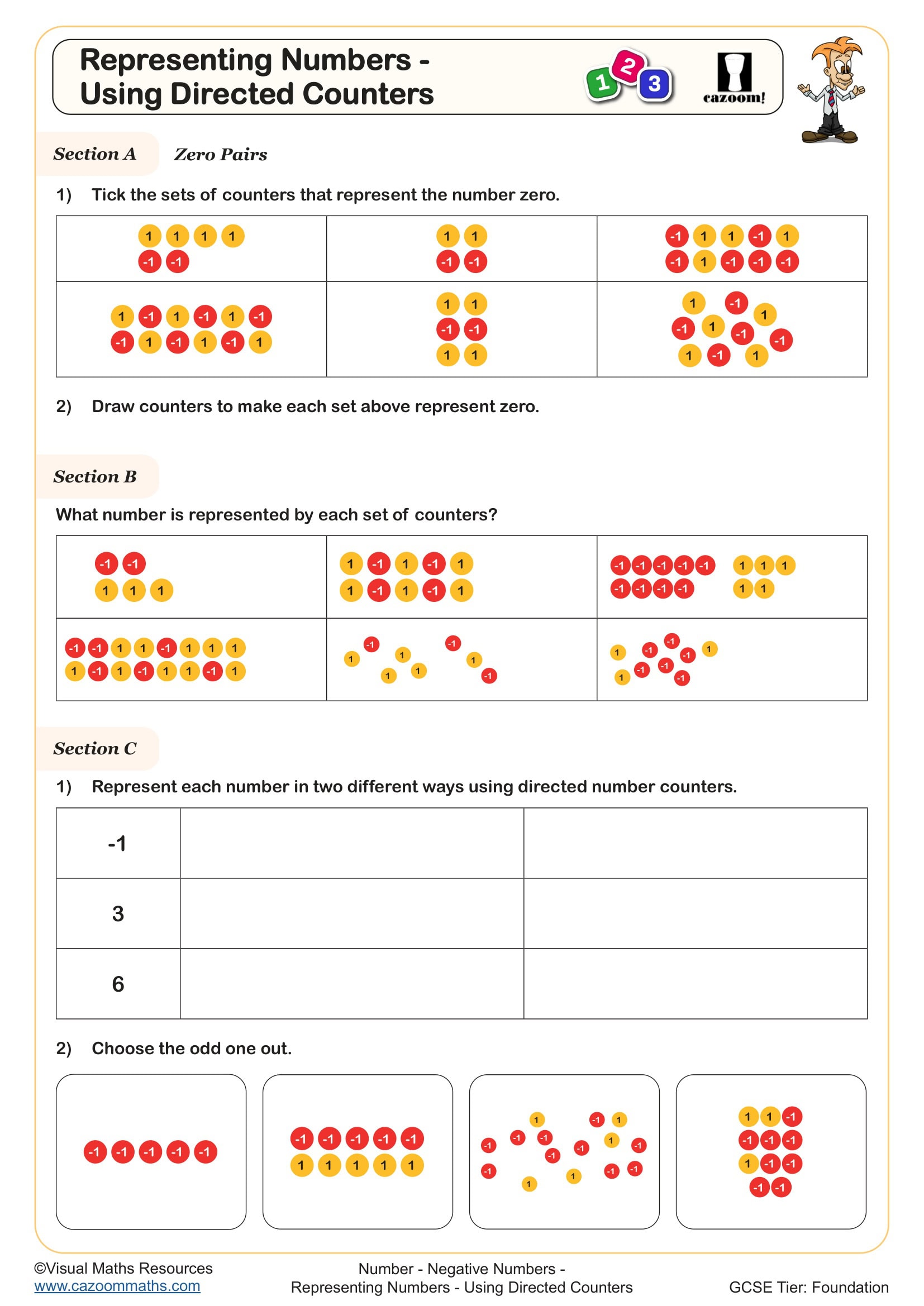 Representing Numbers - Using Directed Counters Worksheet | Printable ...