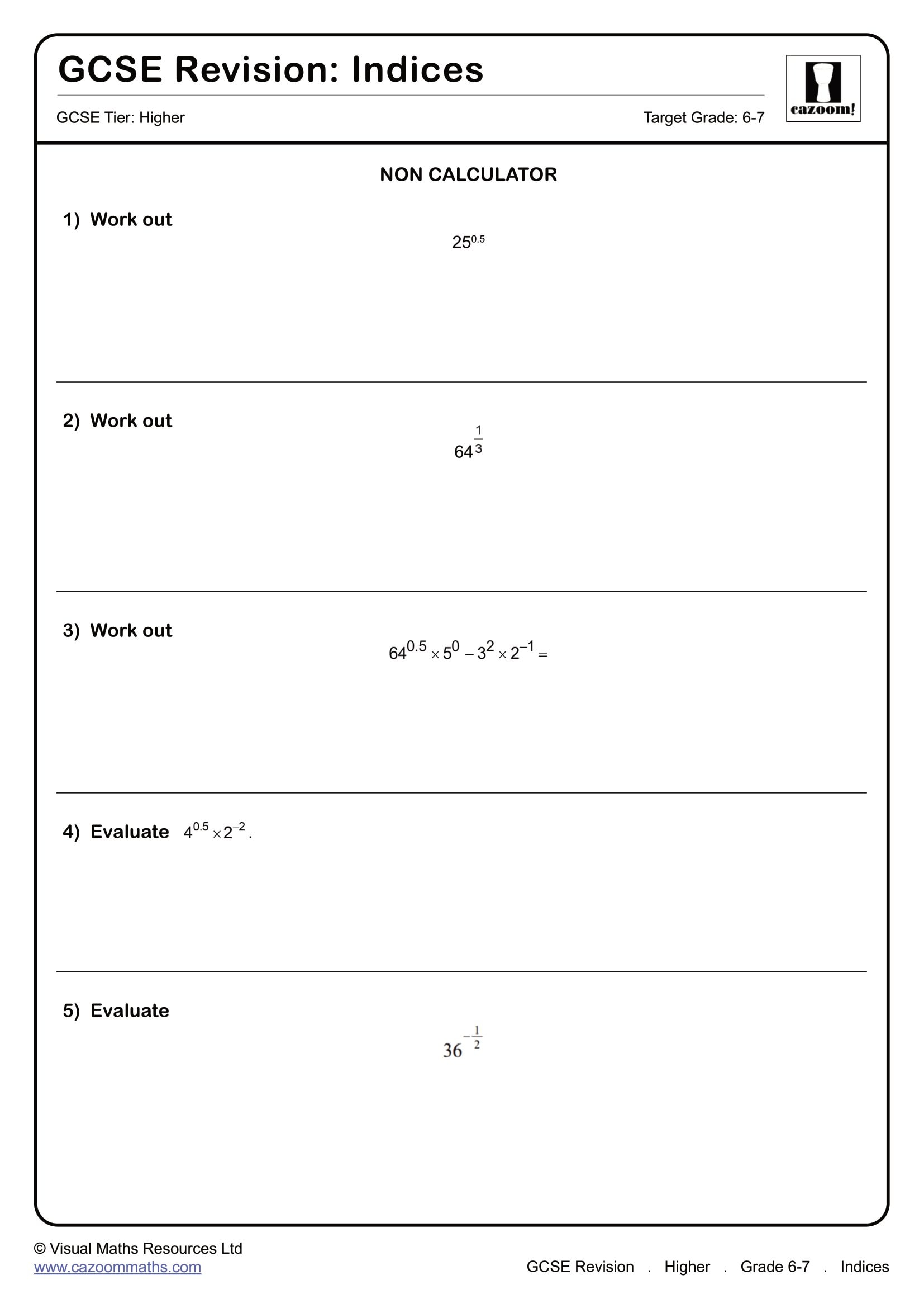 Indices (B) GCSE Questions | GCSE Revision Questions