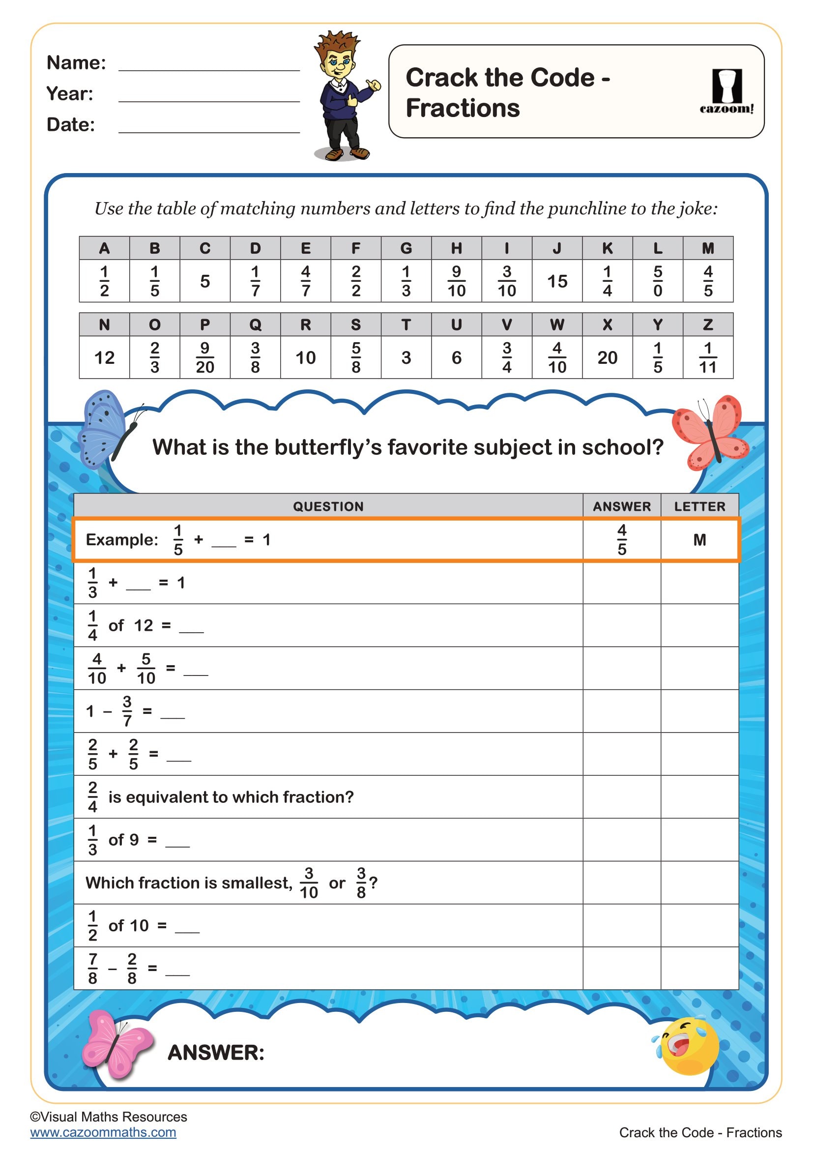 Crack the Code - Fractions Worksheet | Fun and Engaging Year 3 and Year ...