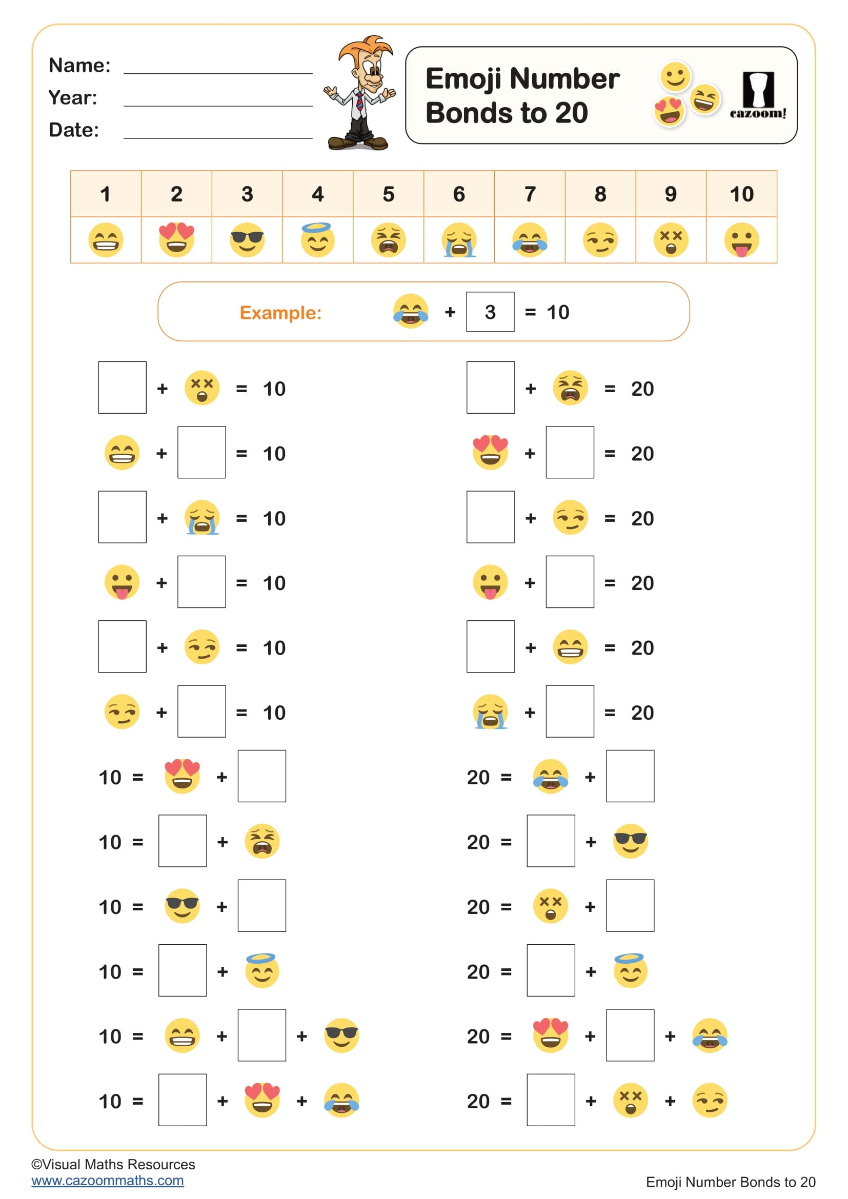Year 2 Number bonds up to 20 Worksheets | PDF Printable Worksheets