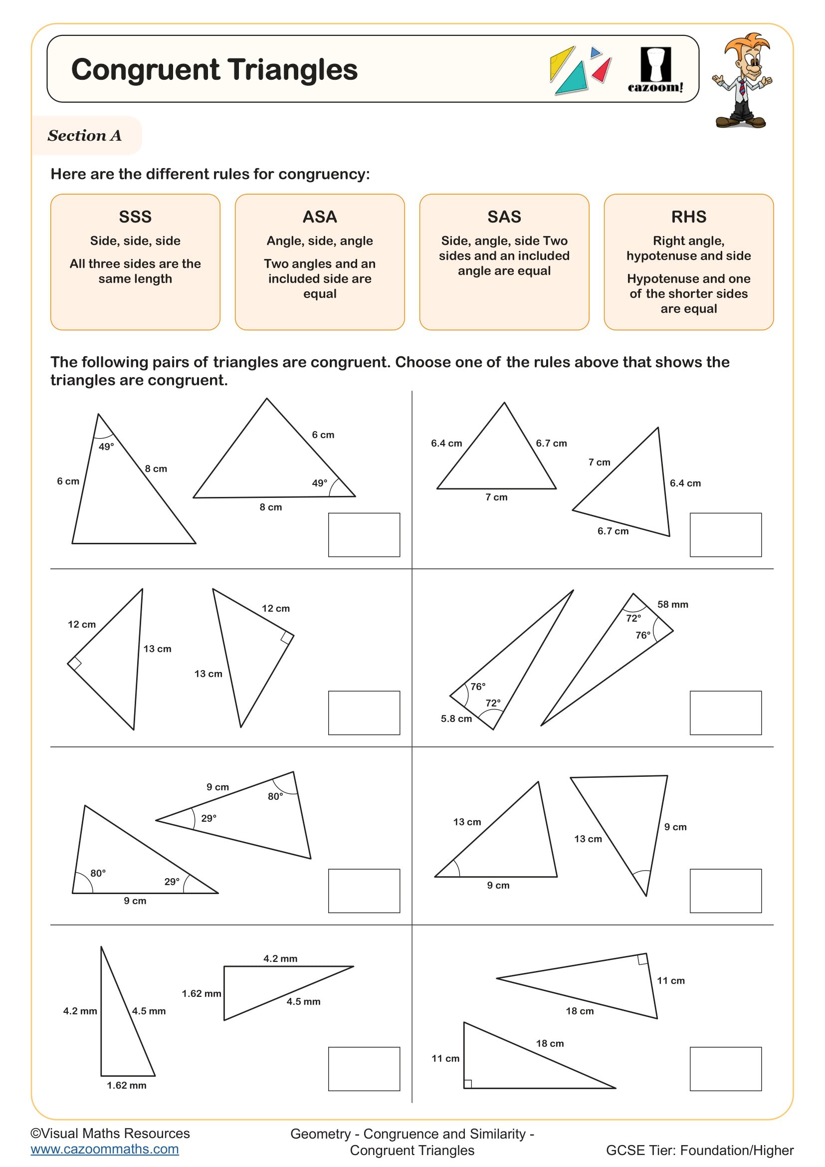 Congruent Triangles Worksheet | Printable PDF Year 9 and Year 10 ...