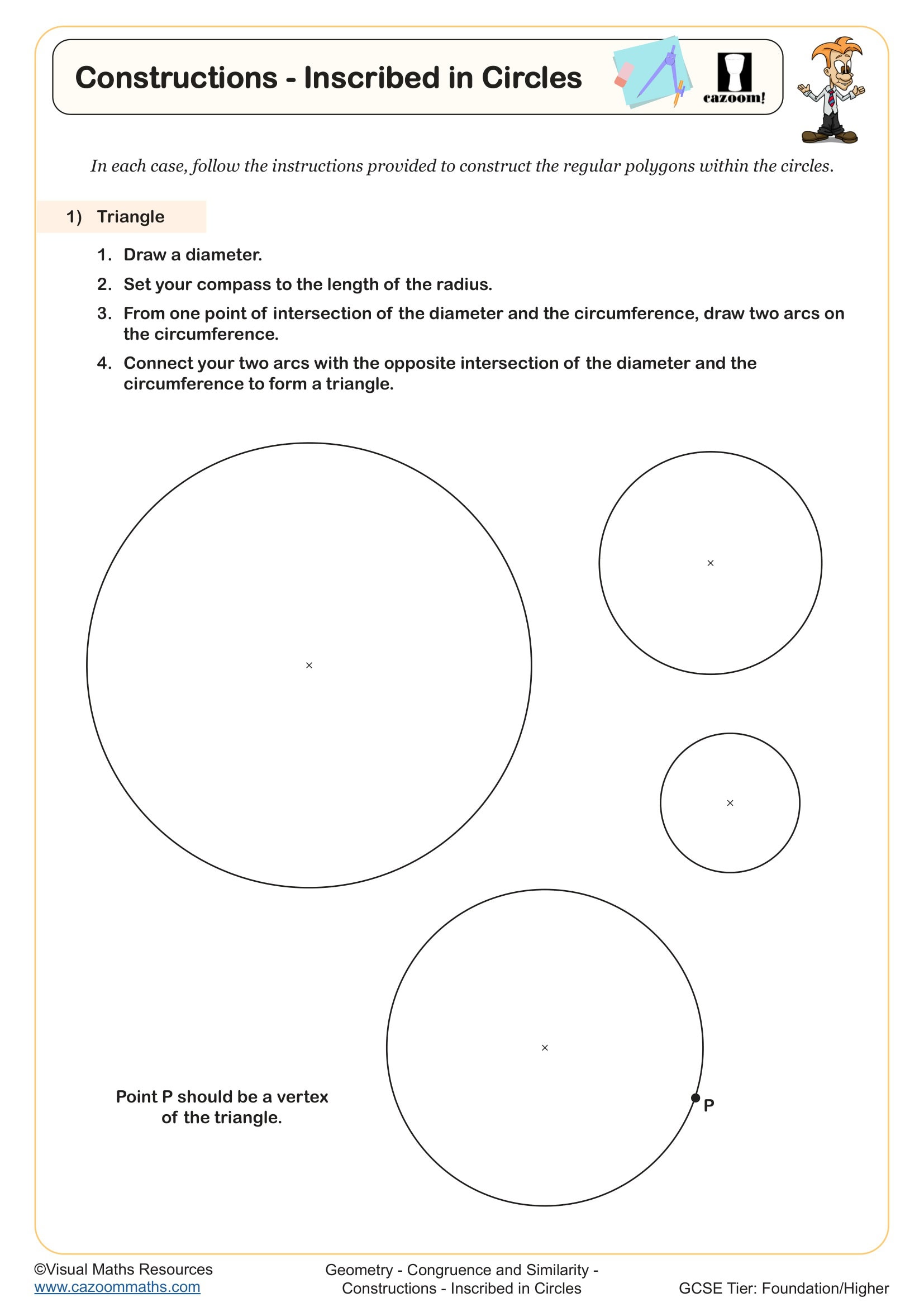 Constructions - Inscribed in Circles Worksheet | Printable PDF Year 8 ...