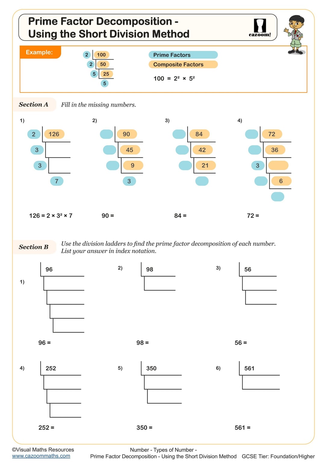 Factorising Using the Area Model Worksheet | Printable PDF Year 8 and ...