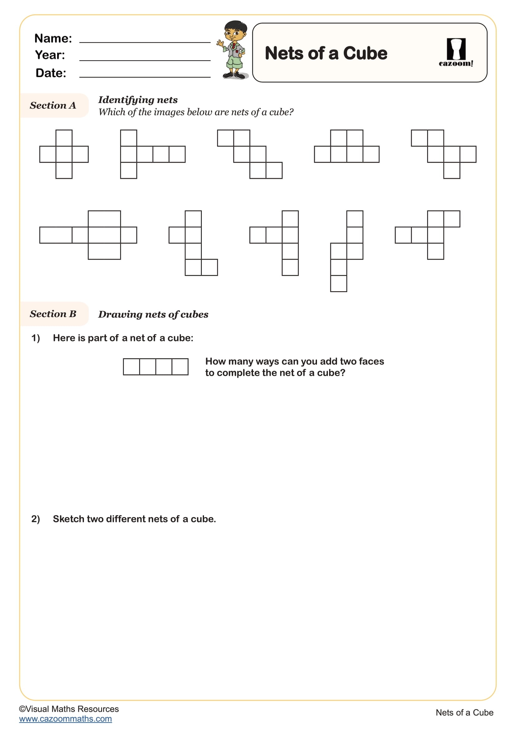 Nets of a Cube Worksheet | Fun and Engaging Year 6 Geometry Worksheet