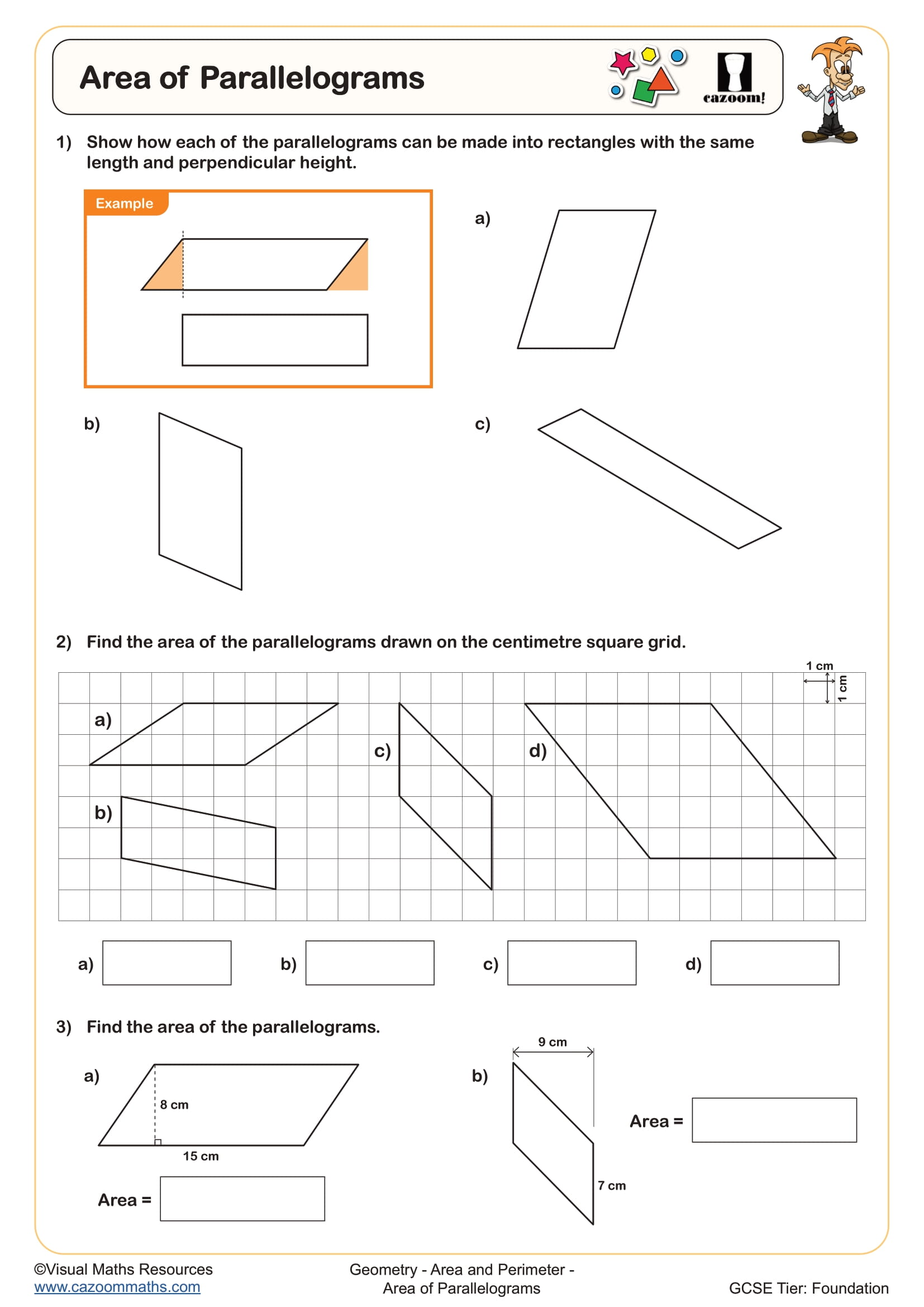 Area of Parallelograms Worksheet | Fun and Engaging Year 7 and Year 8 ...