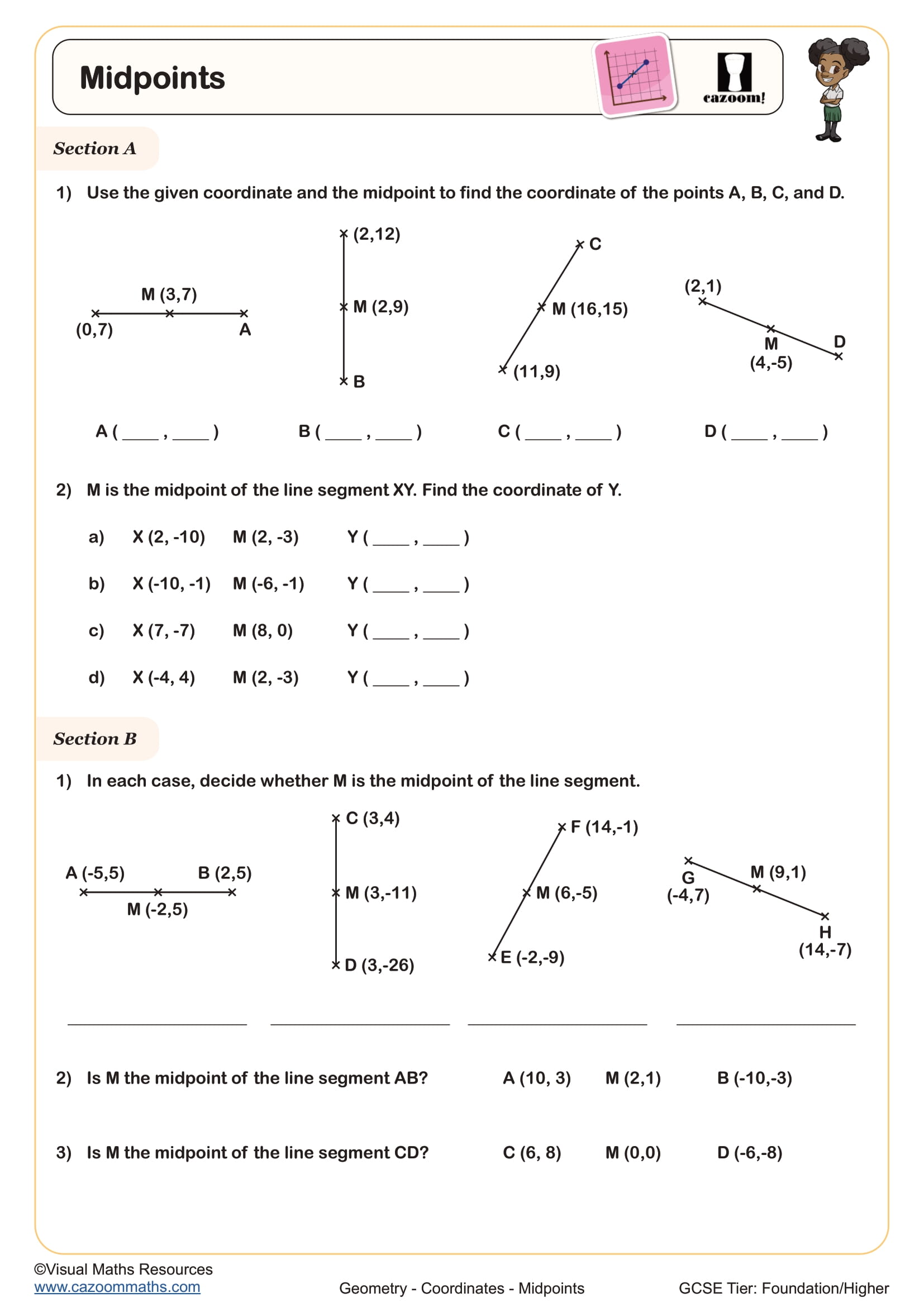 Midpoints Worksheet | Fun and Engaging Year 8 and Year 9 Geometry Worksheet