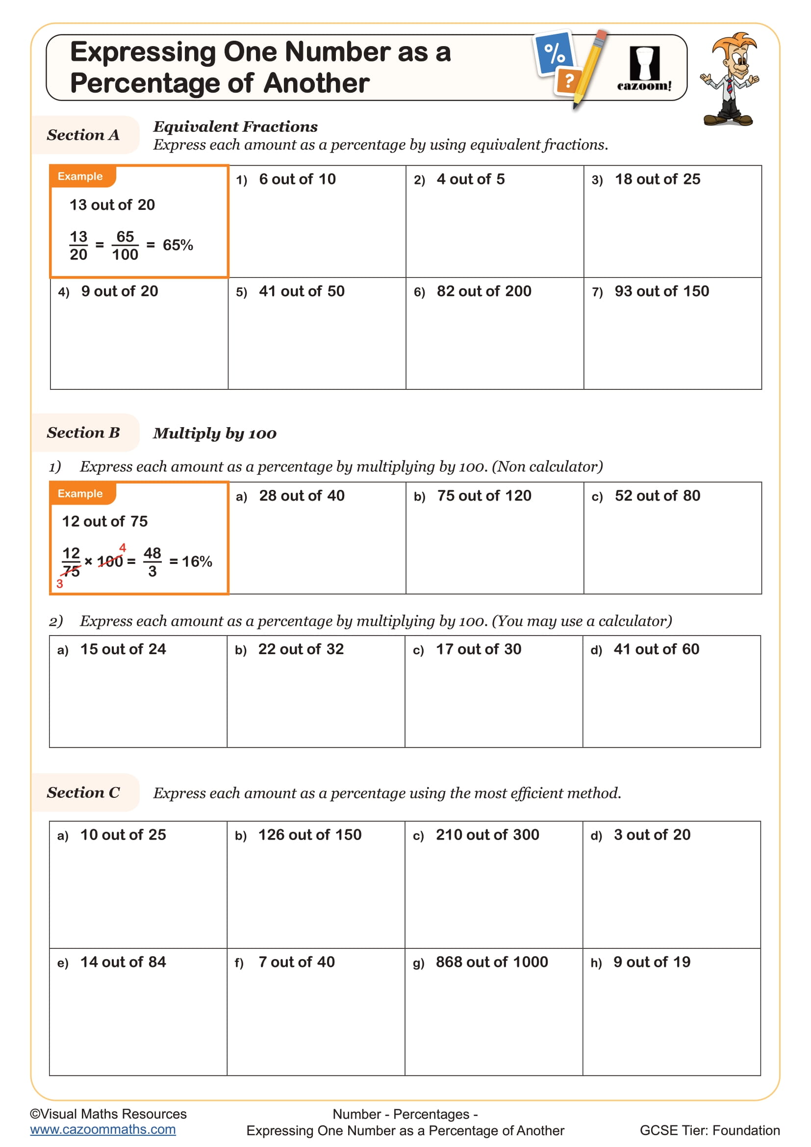 Express One Number as a Percentage of Another Worksheet | Fun and Engaging Year 8 and Year 9 ...