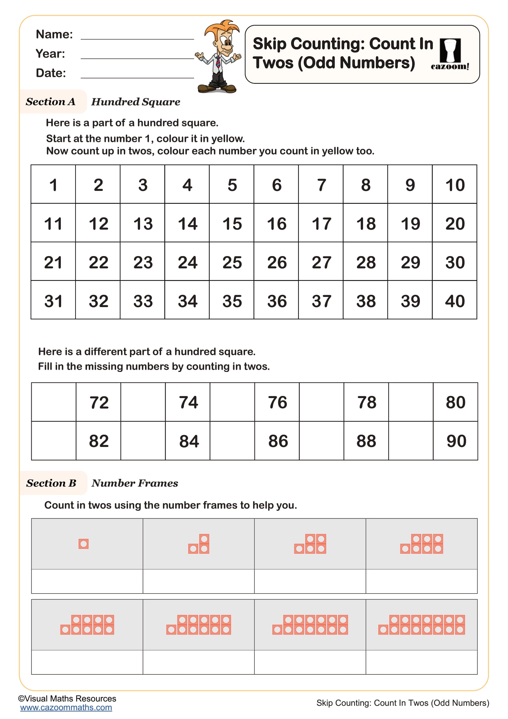 Skip Counting: Count In Twos (Odd Numbers) Worksheet | Fun Year 1 and ...