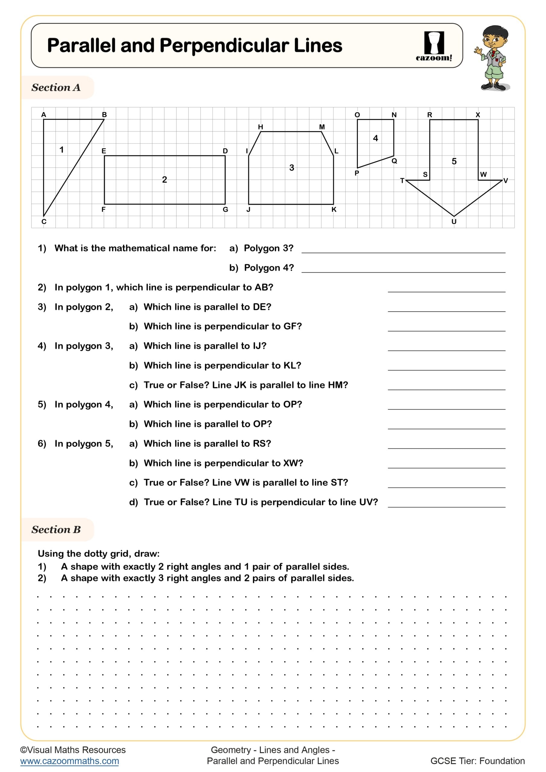 Parallel and Perpendicular Lines Worksheet | Printable PDF Year 7 and ...