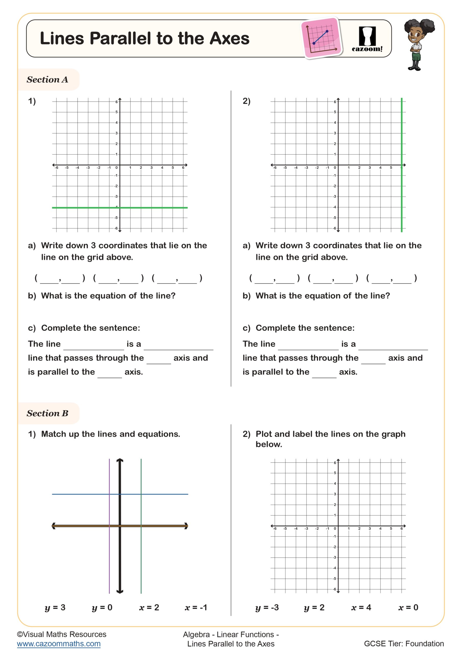 Lines Parallel to the Axes Worksheet | Printable PDF Year 8 and Year 9 ...