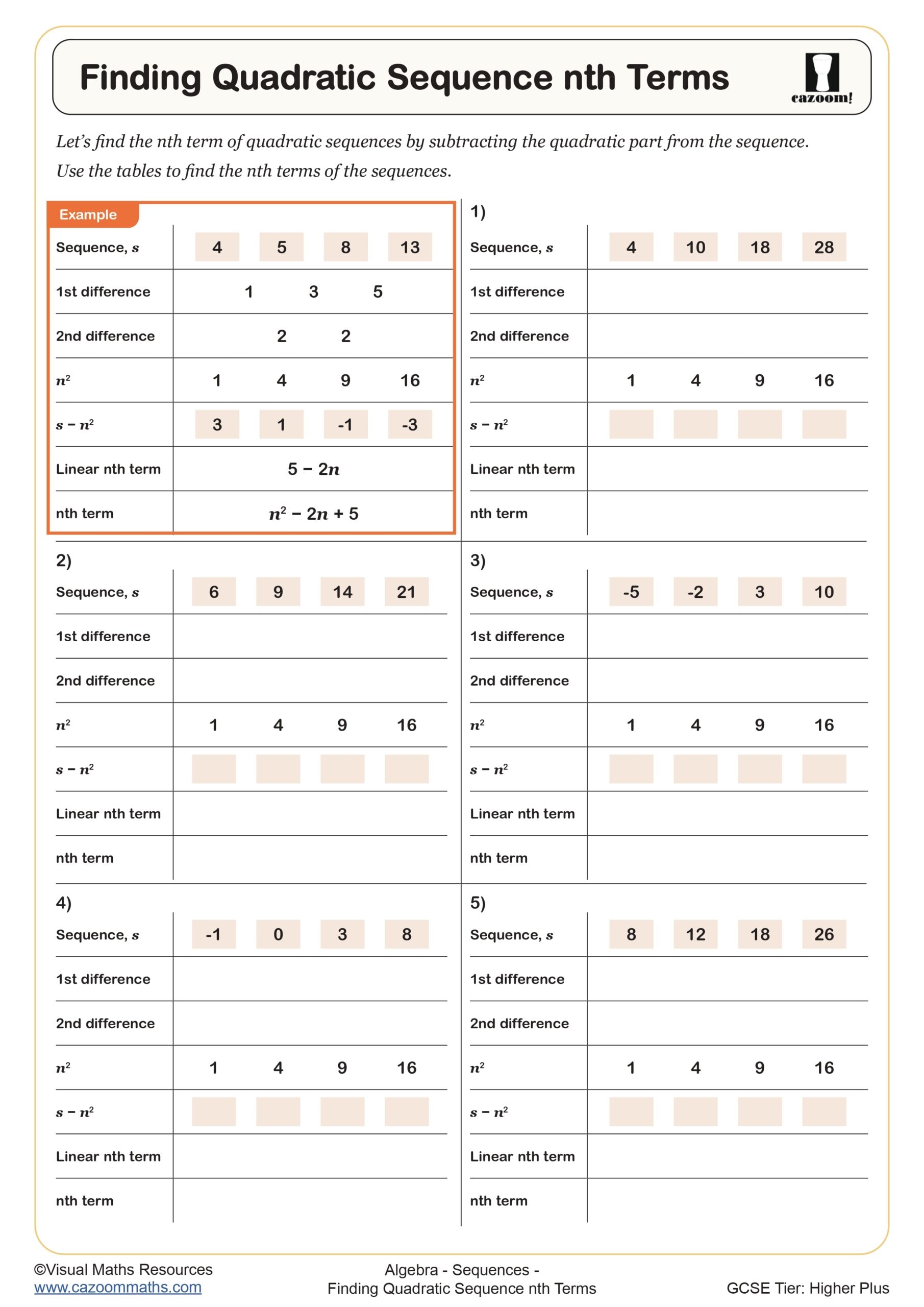 Year 10 Sequences Worksheets | PDF Printable Worksheets