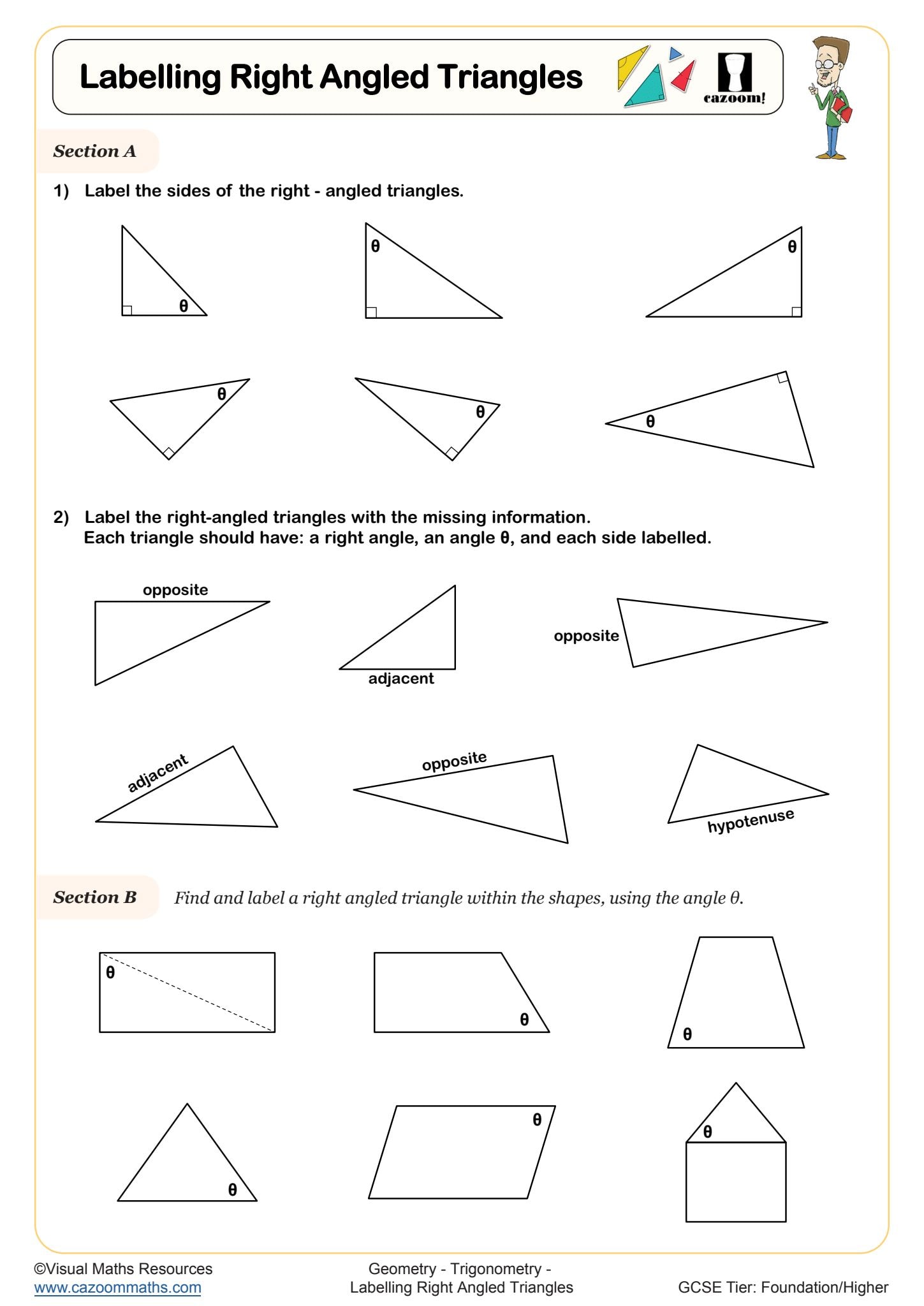 Labelling Right Angled Triangles Worksheet | Fun and Engaging KS3 and ...