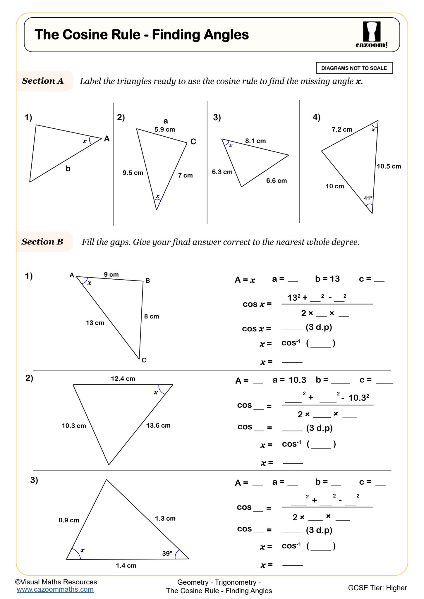 Sine and Cosine Rules PDF Worksheets | Fun and Engaging Geometry Worksheets