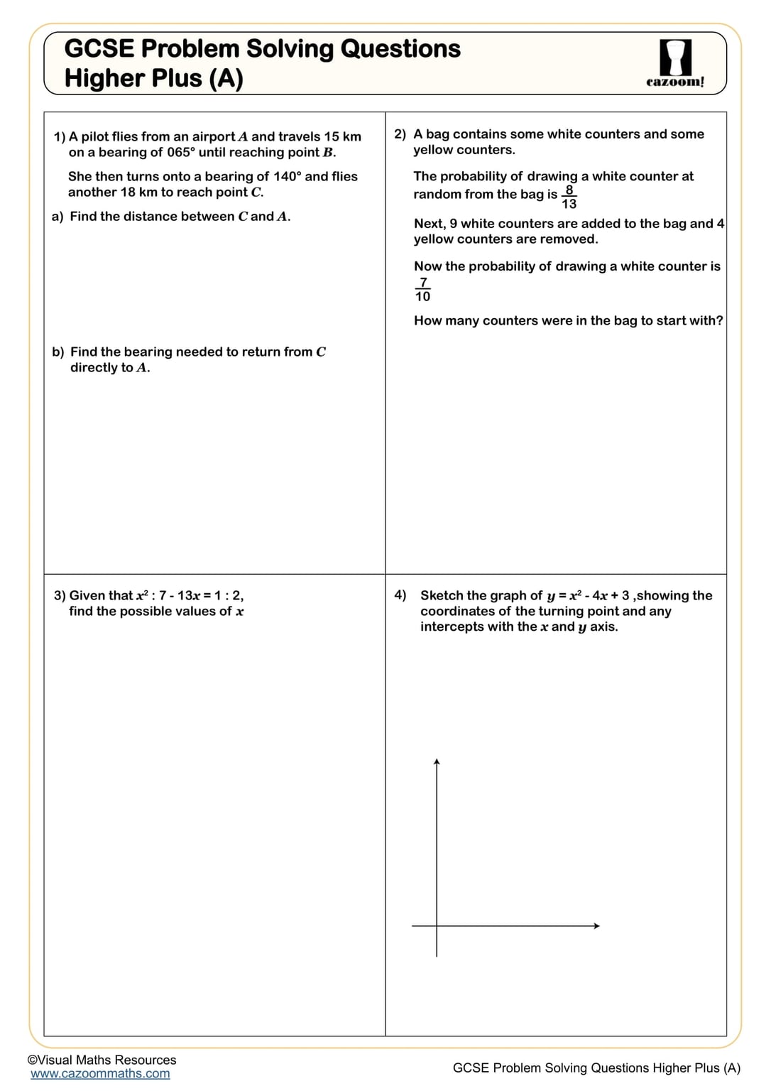 GCSE Problem Solving Questions Higher Plus (A) Worksheet | Printable ...