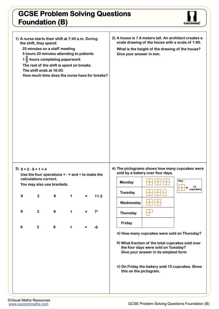 GCSE Problem Solving Questions Foundation/Higher (C) Worksheet ...