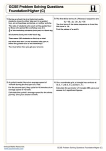GCSE Problem Solving Questions Higher (B) Worksheet | Printable GCSE ...