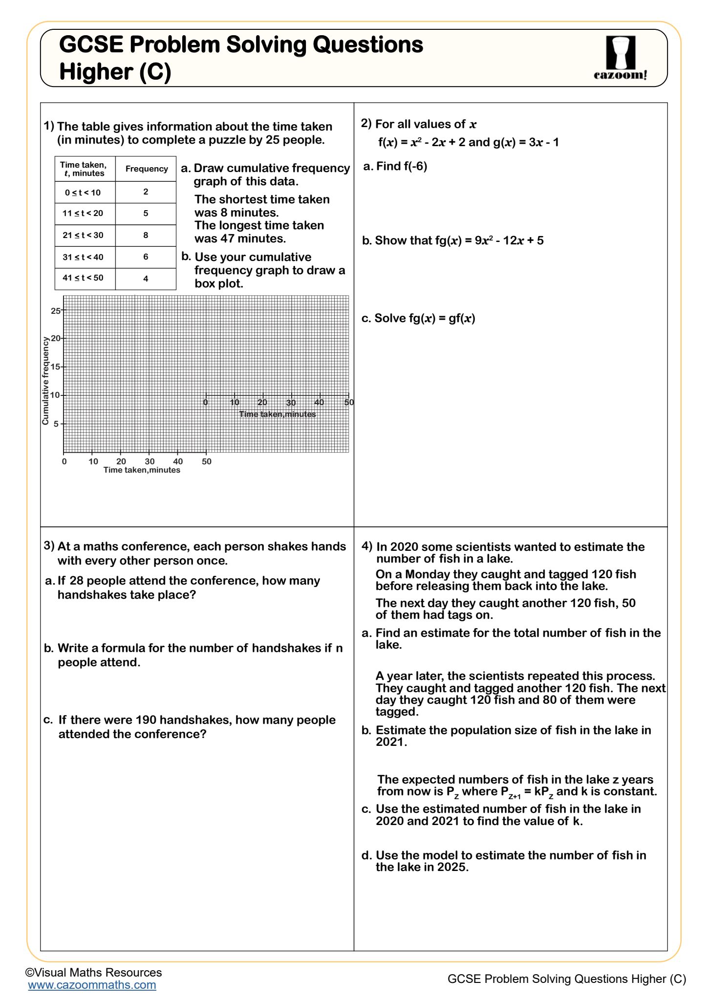GCSE Problem Solving Questions Higher (C) Worksheet | Printable GCSE ...