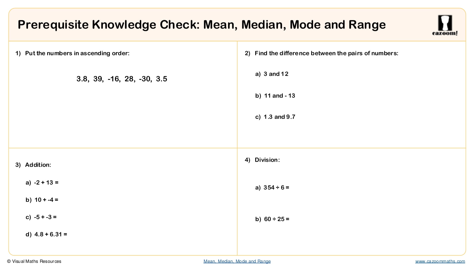 Free Mean, Median, Mode, and Range Prerequisite Knowledge Check | Year 7 and Year 8 Statistics ...