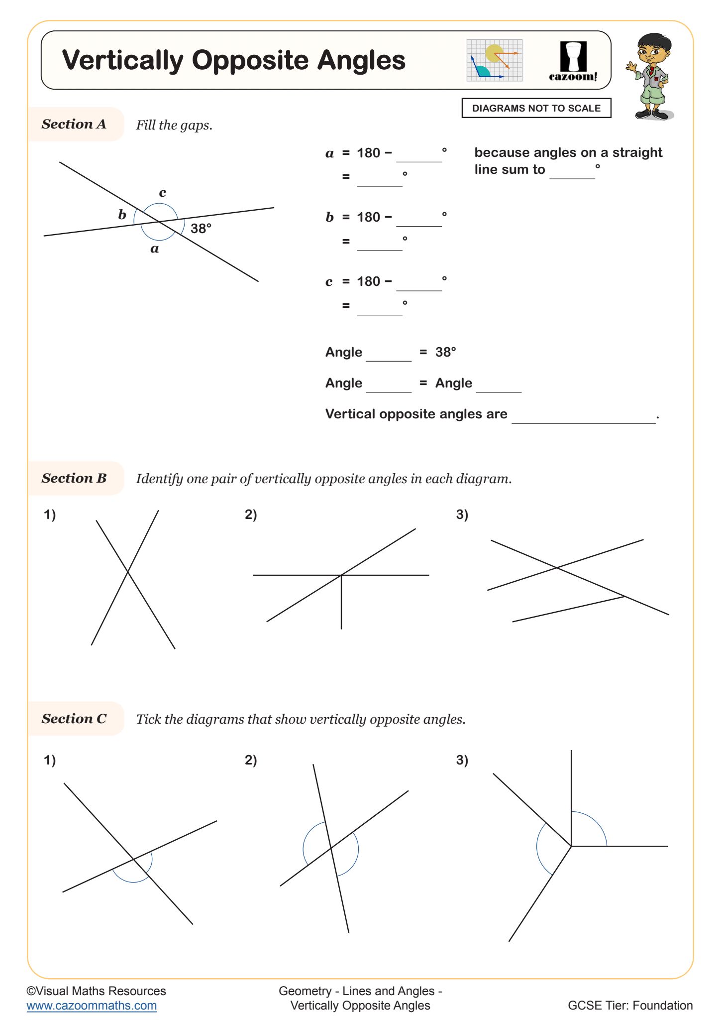 Vertically Opposite Angles Worksheet | Fun and Engaging Year 7 and Year 8 Geometry Worksheets
