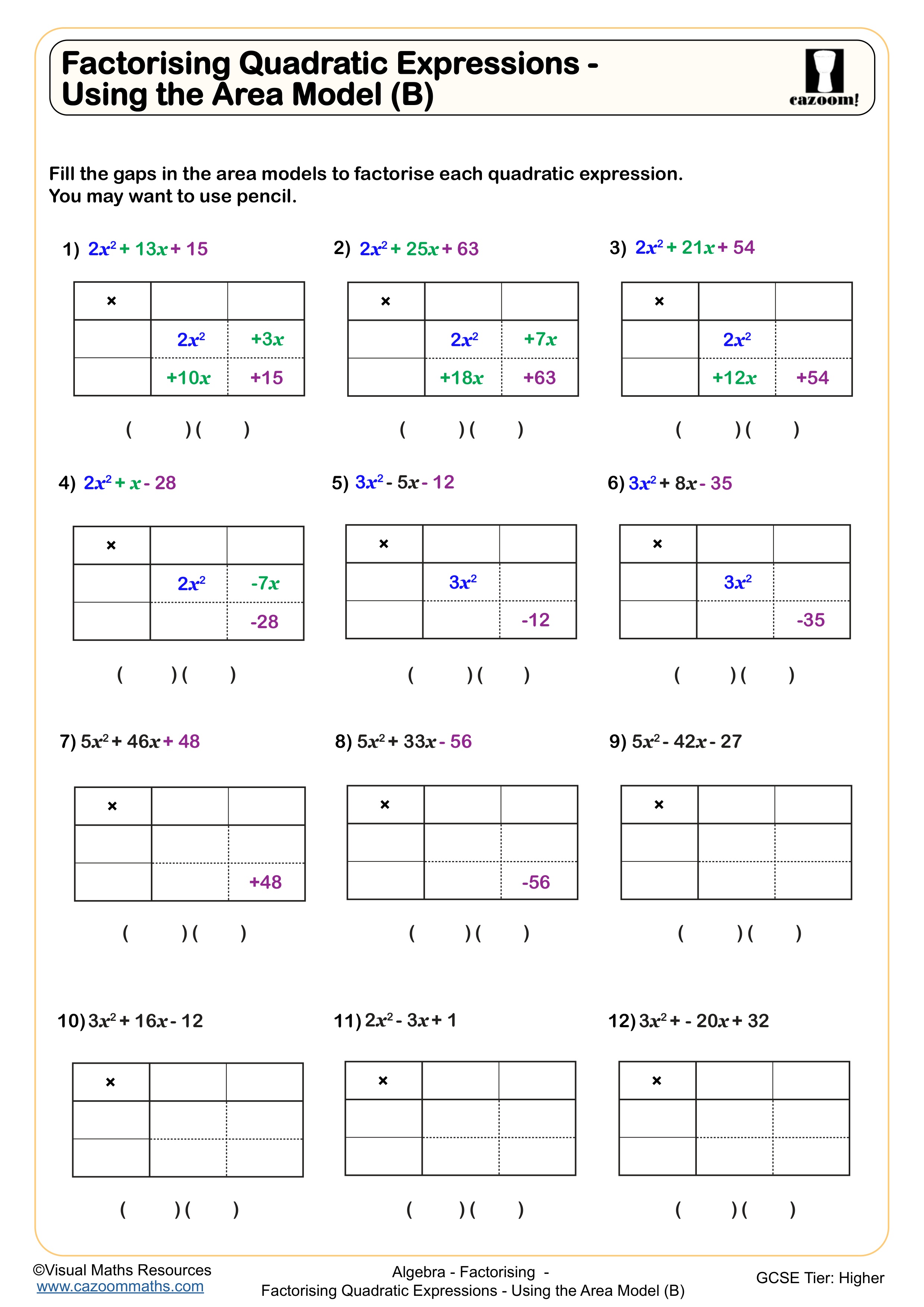 KS3 and KS4 Area Models Worksheets | Engaging Models and Manipulatives ...