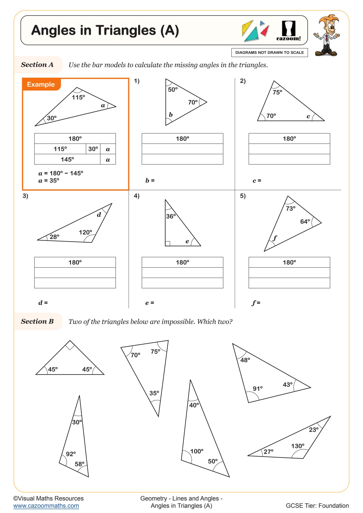 Angles in Triangles (A) Worksheet | Fun and Engaging Year 7 and Year 8 ...