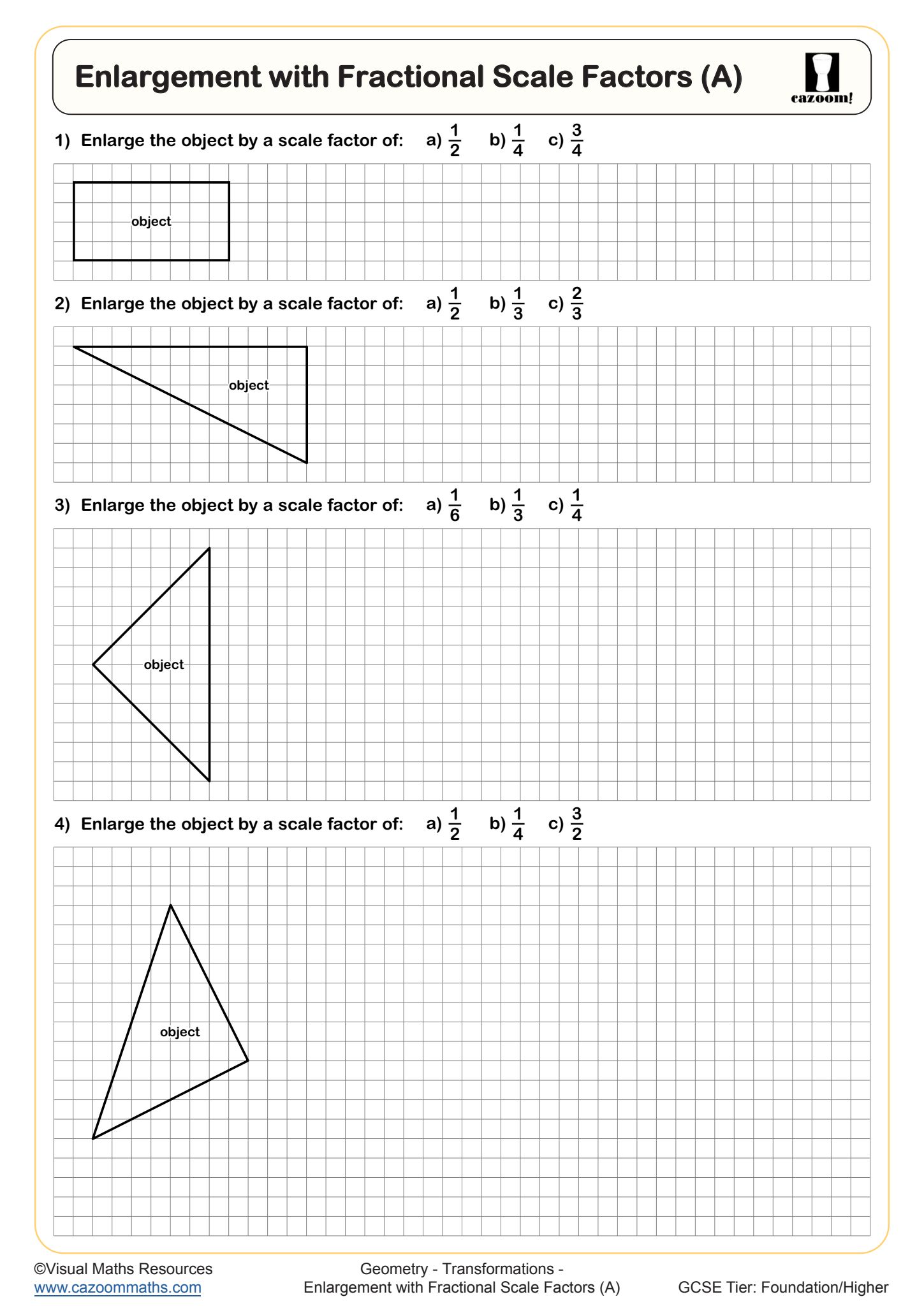 Enlargement With Fractional Scale Factors A Worksheet Printable Pdf